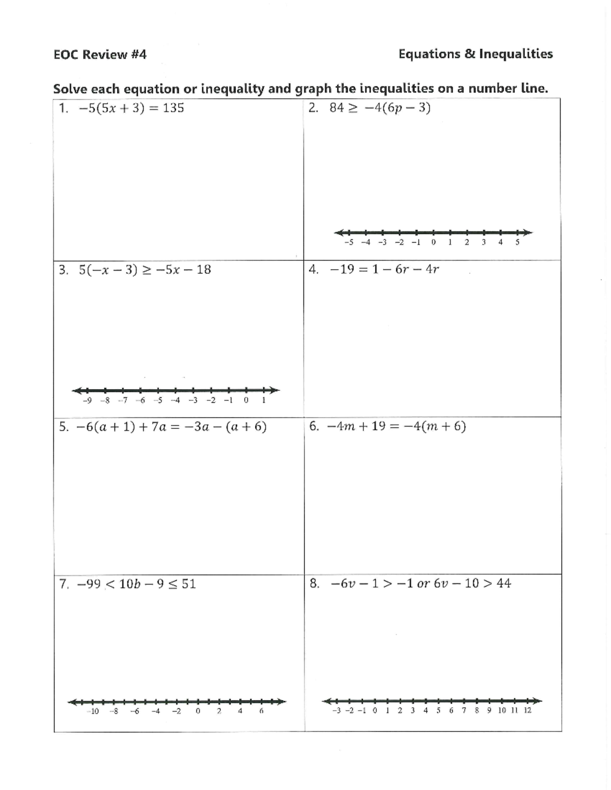 EOC 4-6 - helps with the final - EOC Review Equations Inequalities ...
