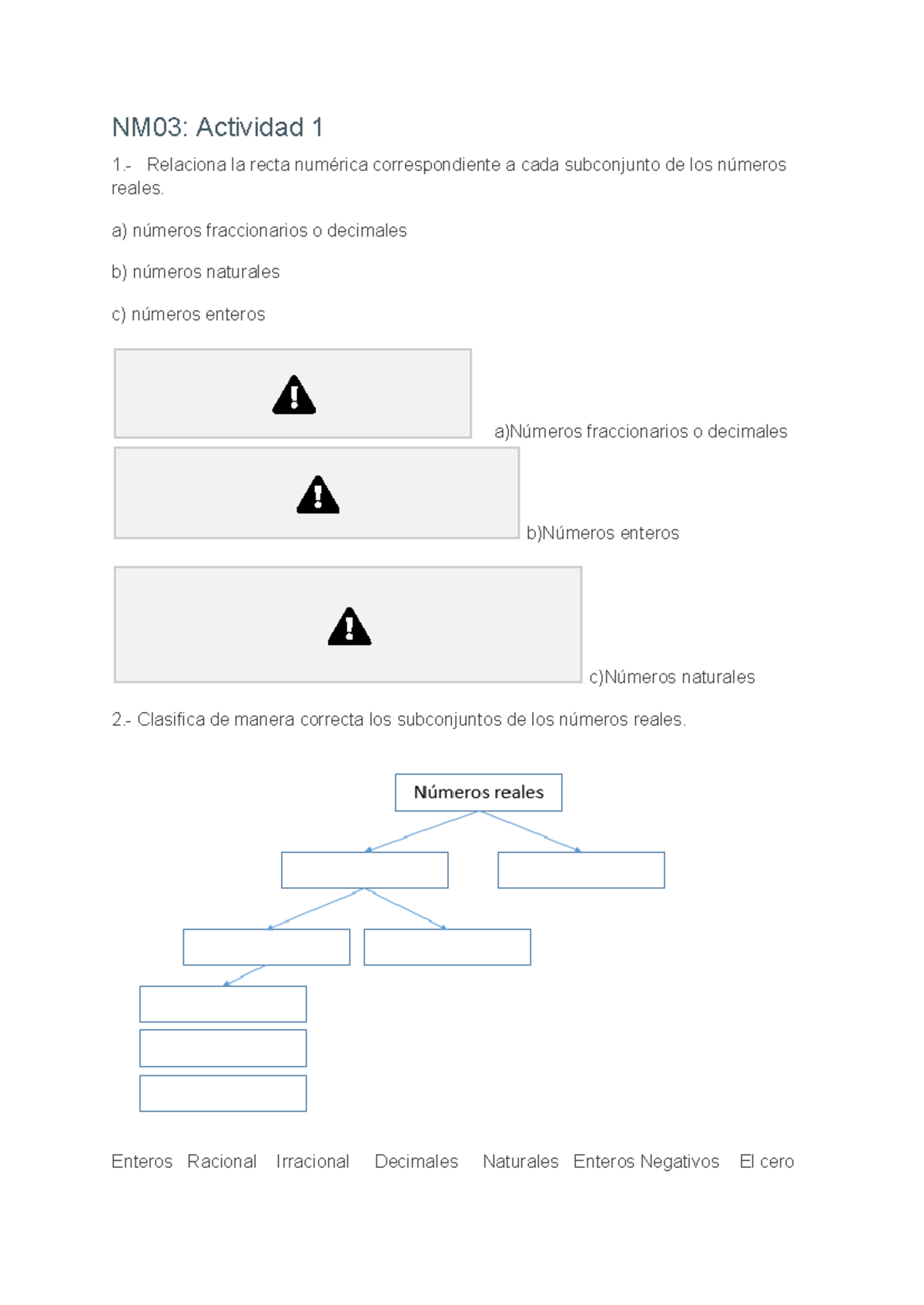 Documento sin título - ddwdd - NM03: Actividad 1 1.- Relaciona la recta numérica correspondiente ...