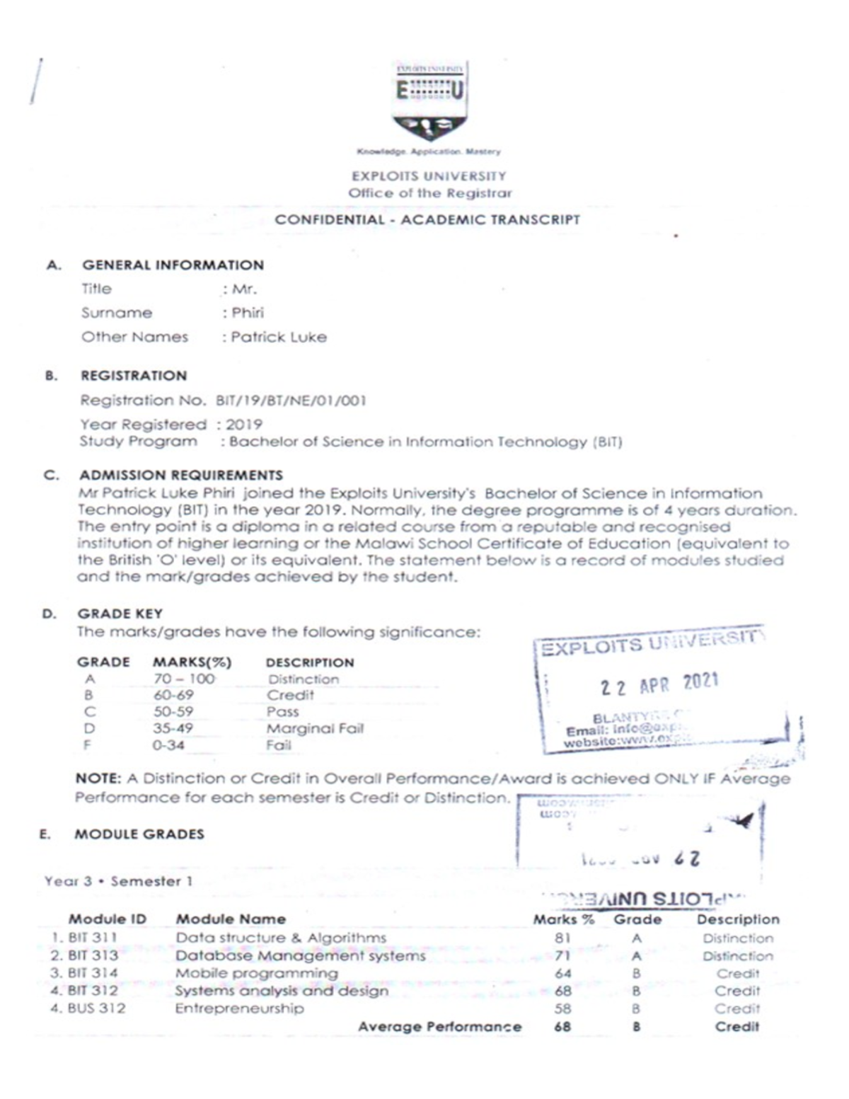 Confidential - Academic Transcript - information technology - Studocu