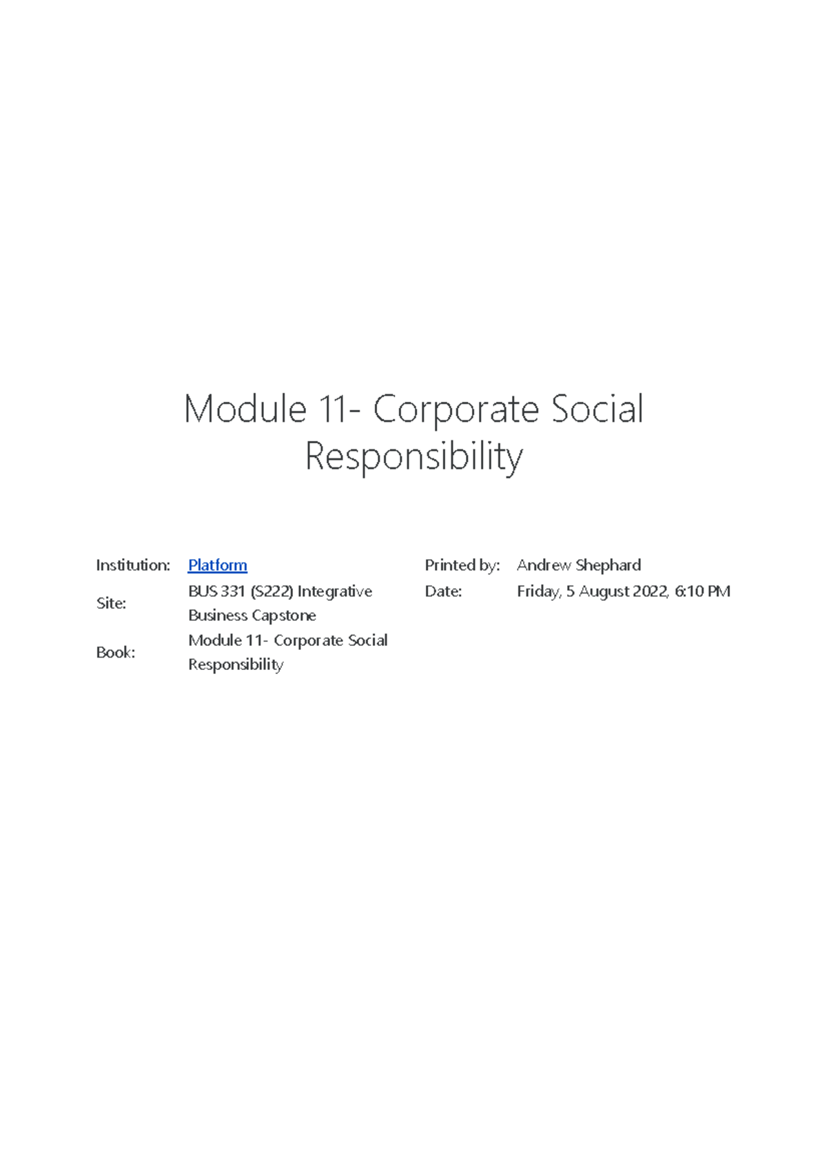 Module 11- Corporate Social Responsibility - Module 11- Corporate ...