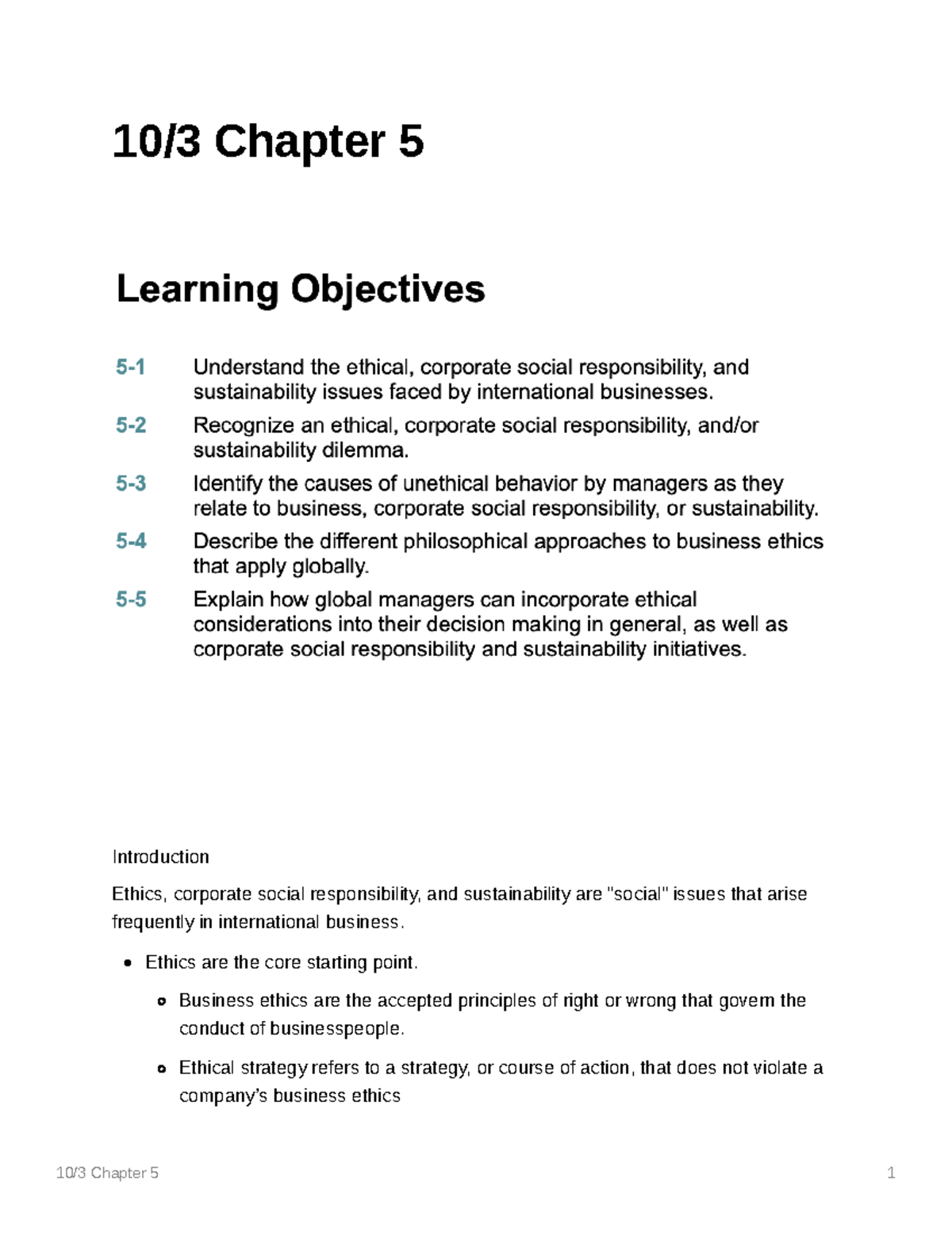 103 Chapter 5 - Goes through McGraw Hill Textbook - 10/3 Chapter 5 Introduction Ethics ...