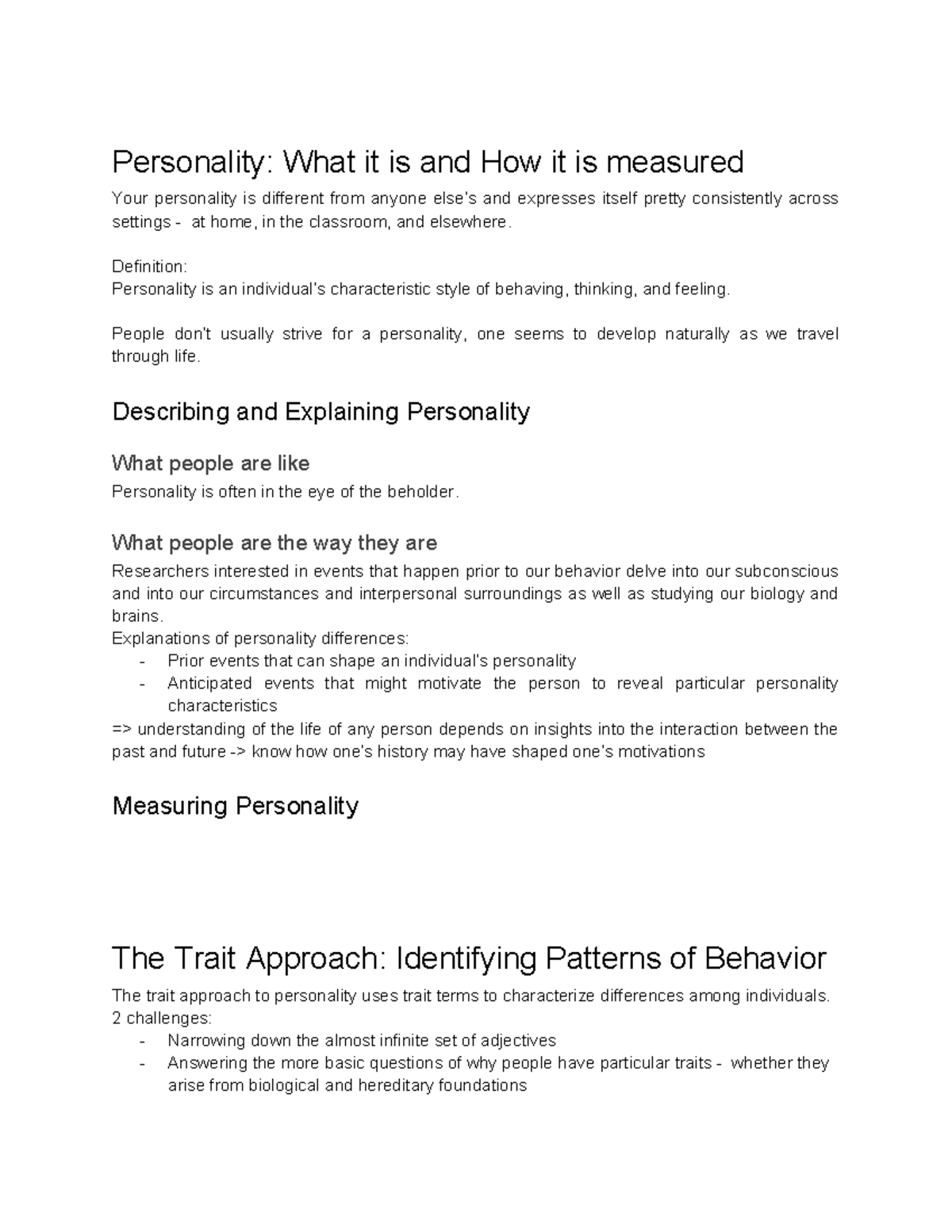 PSYC 12 - Personality - 2023 - Personality: What it is and How it is ...