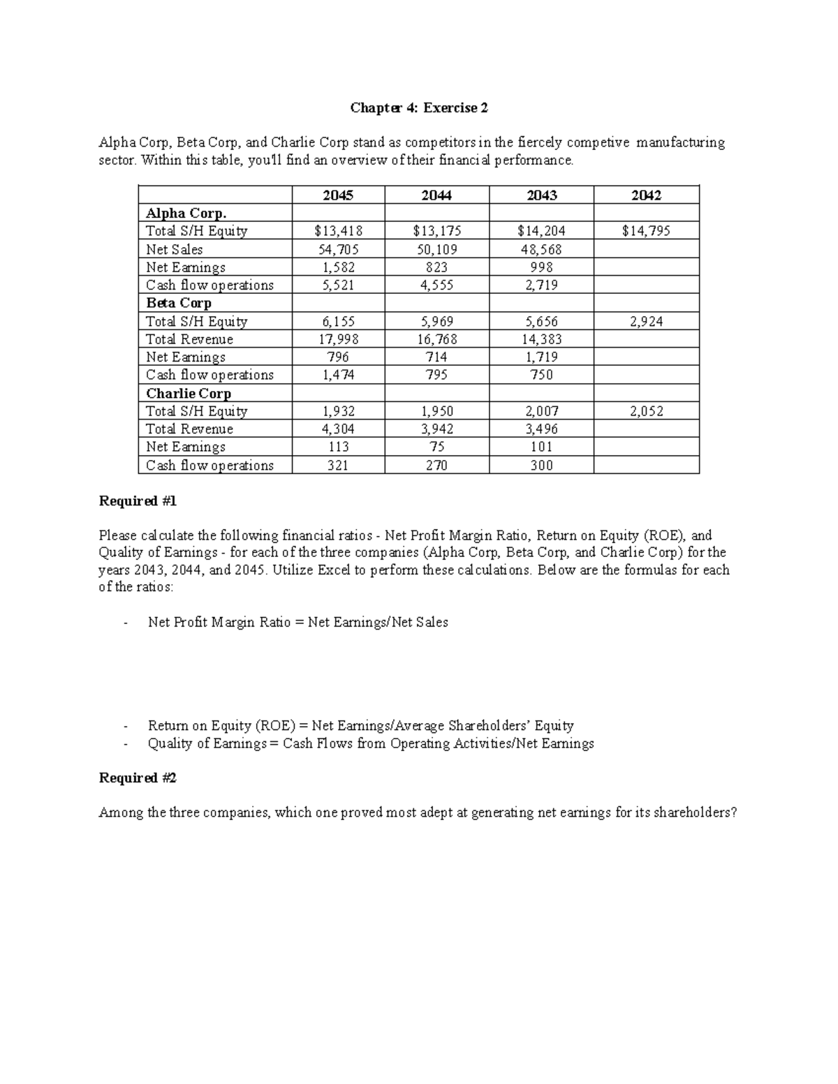 Ch 4 Ex 2 - CH4 - Chapter 4: Exercise 2 Alpha Corp, Beta Corp, and ...