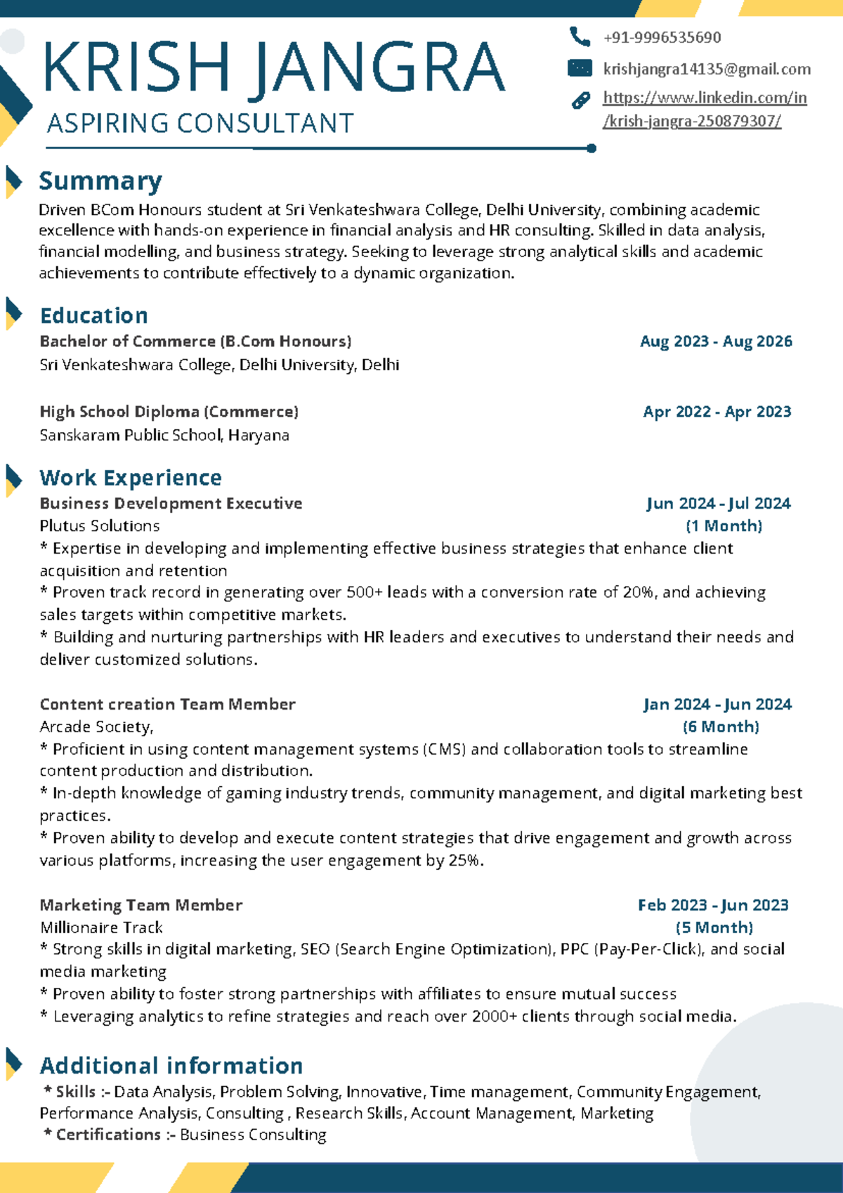 Krish SVC-DU CVO - Kuch bhi - Work Experience Business Development ...