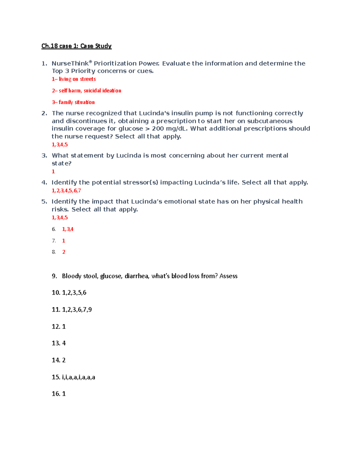 Ch18 case study 1 - Ch case 1: Case Study NurseThink® Prioritization ...