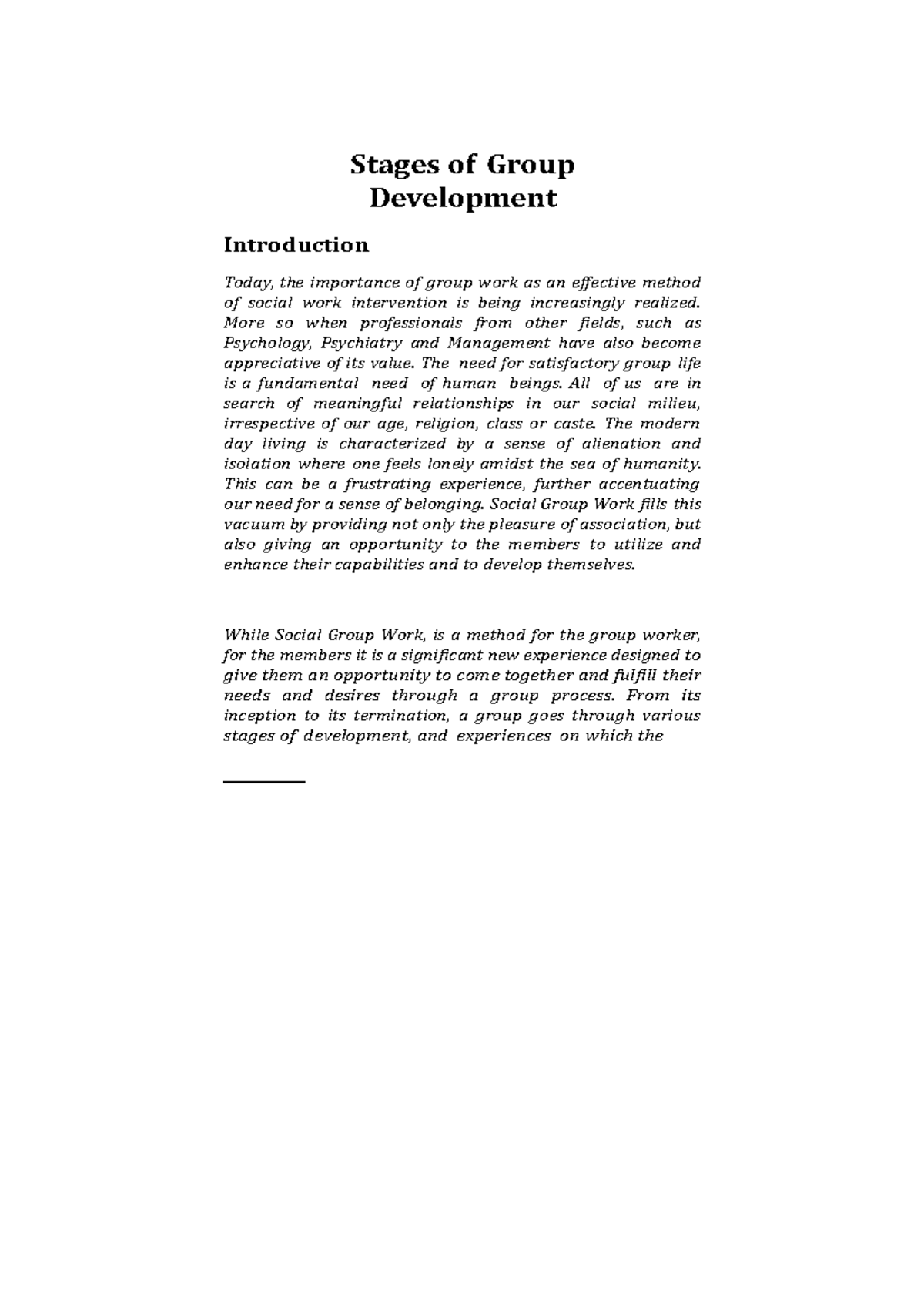 Stages of group development - Stages of Group Development Introduction ...