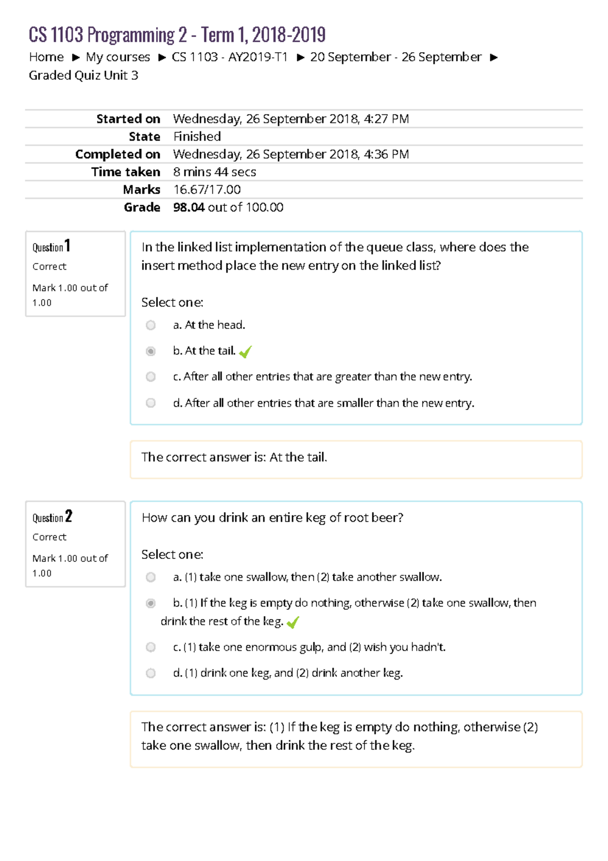 Graded Quiz Unit 3.pdf - my my my my my - Home My courses CS 1103 - AY2019-T1 20 September ...