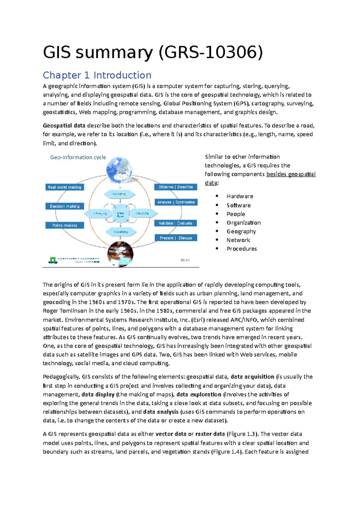 GIS summary - Samenvatting - GIS summary (GRS-10306) Chapter 1 ...