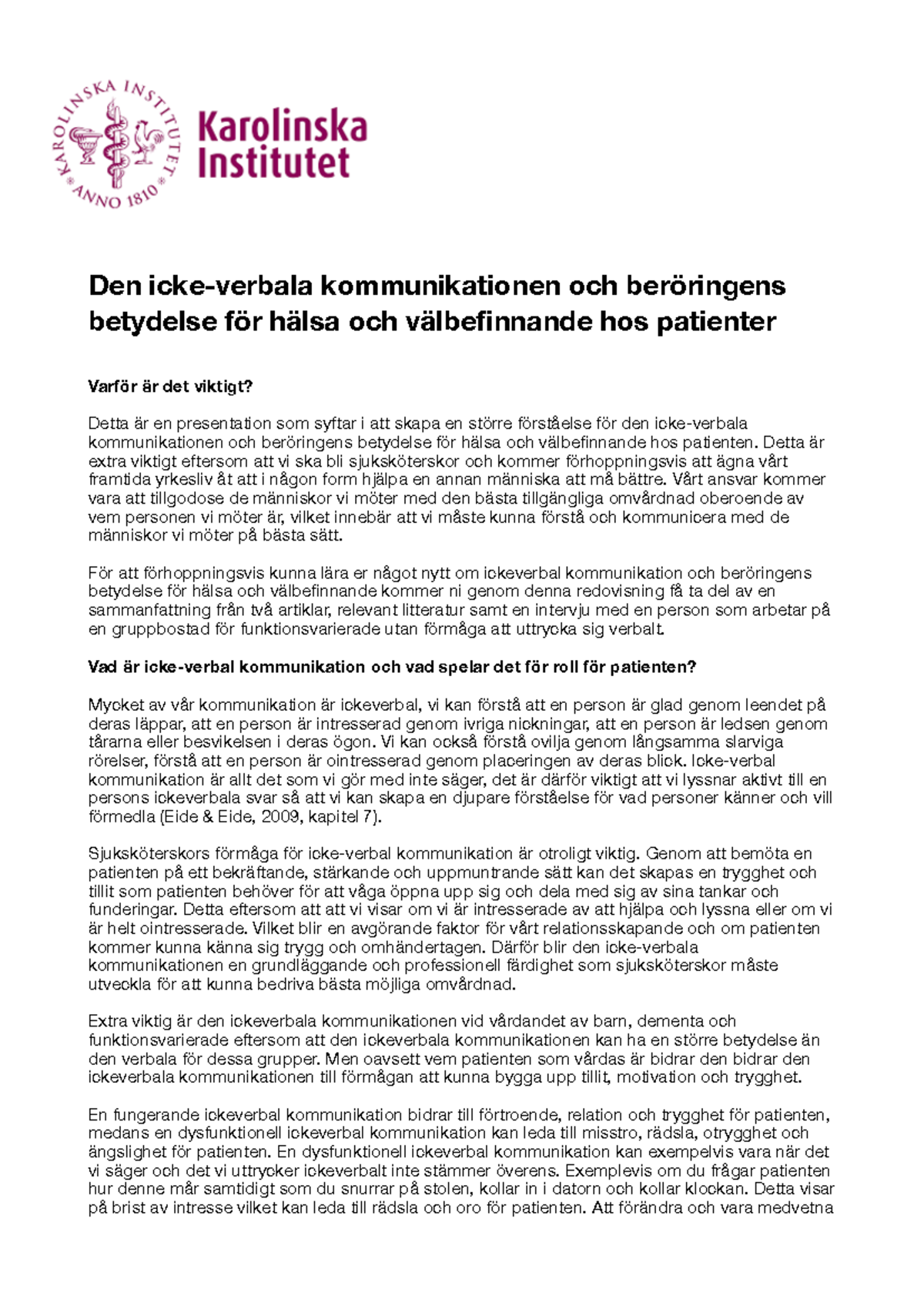 icke-verbal kommunikaktion och beröring - Den icke-verbala ...
