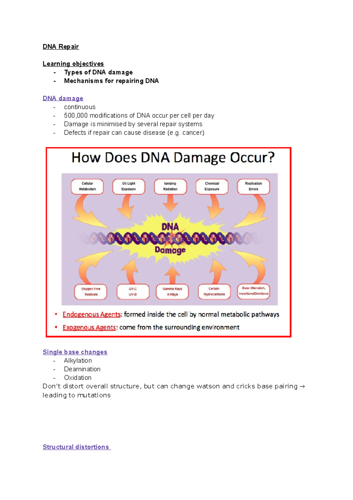 HMB - Lecture 5 - DNA damage and repair - DNA Repair Learning ...