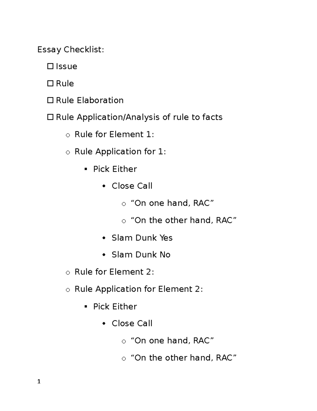Property Attack Sheet (Final Draft) - Essay Checklist: o Issue o Rule o ...