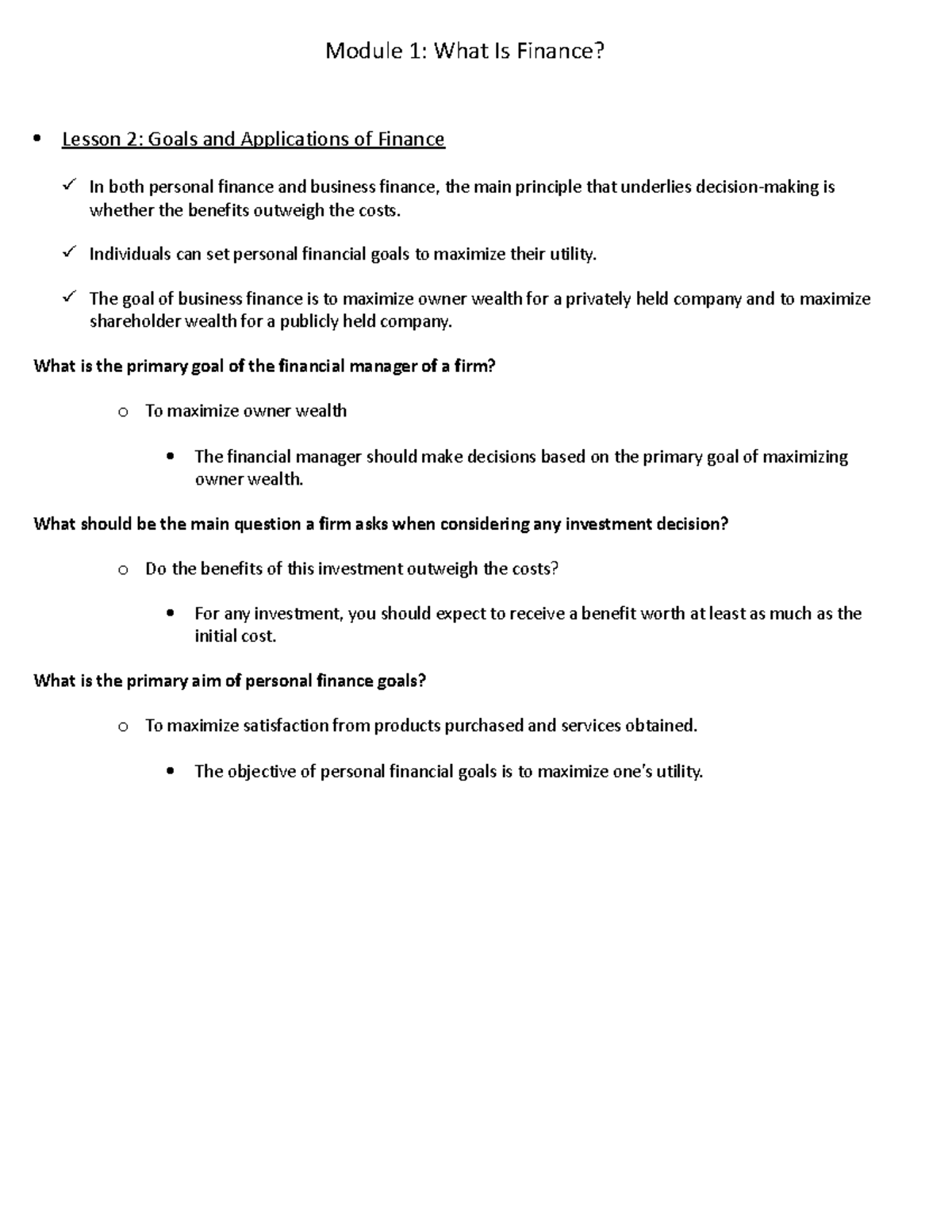 Lesson 2 Goals and Applications of Finance - Module 1: What Is Finance ...