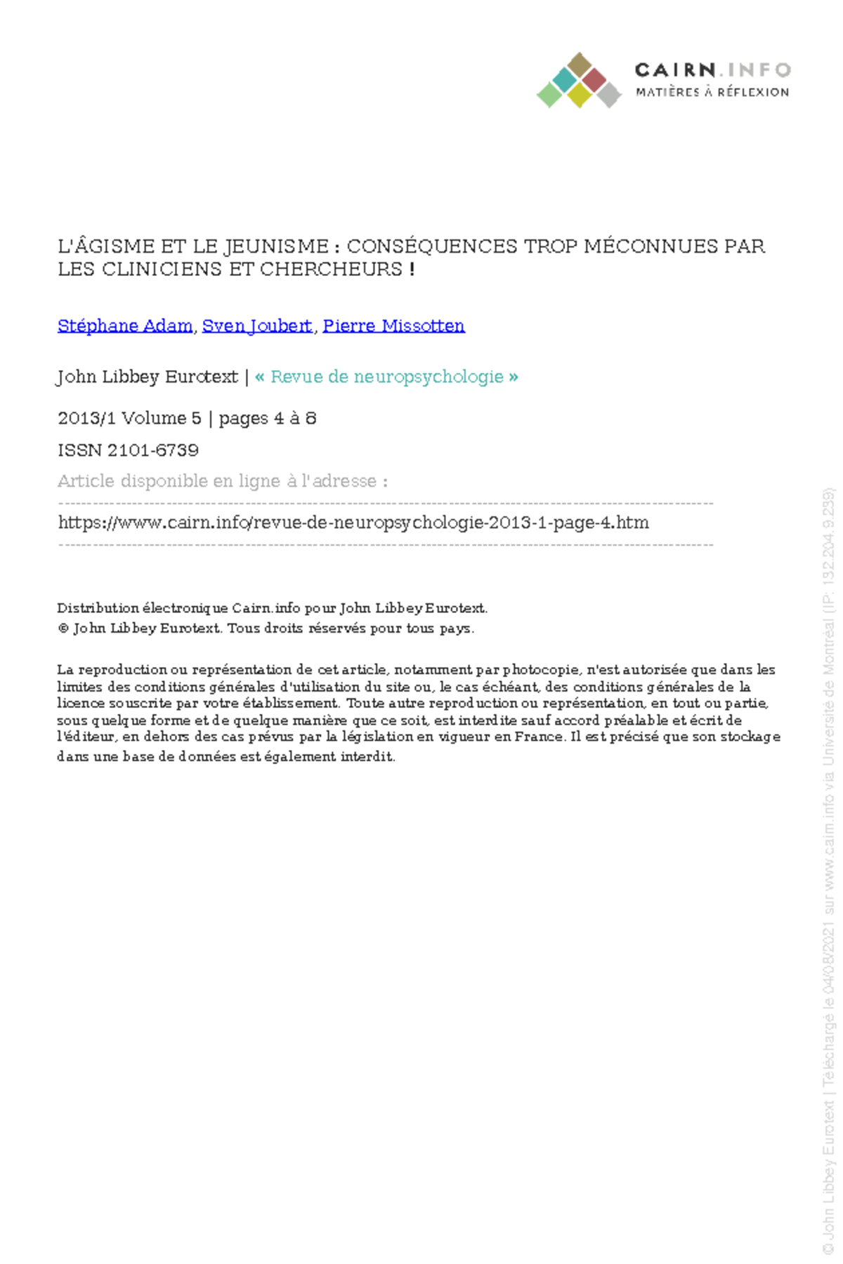 Adam Joubert Missotten agisme jeunisme consequences meconnues ...