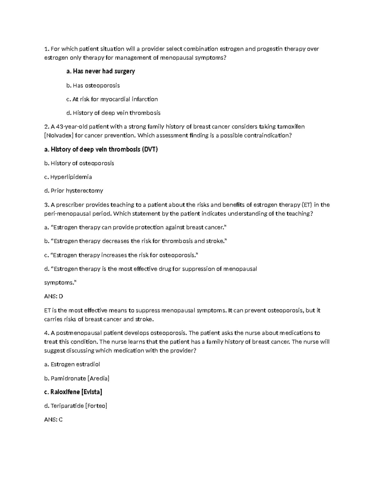 Womens Health - sample questions - For which patient situation will a ...