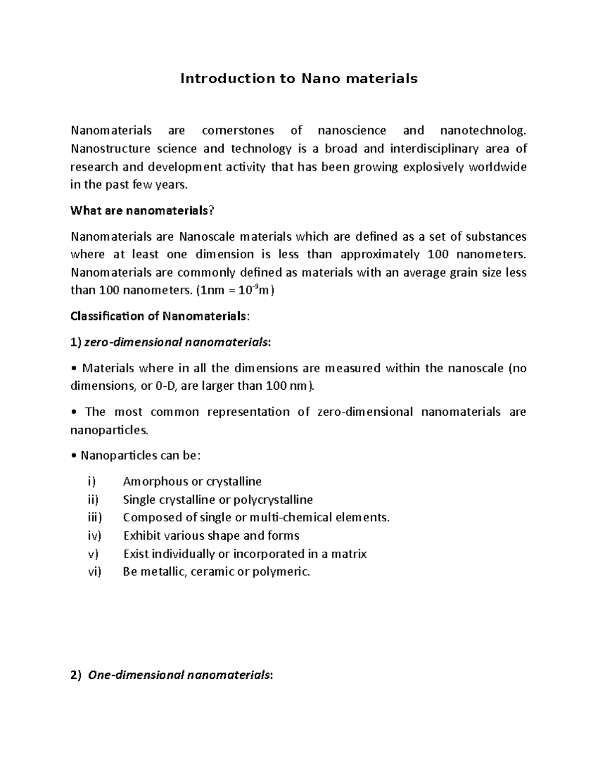 Introduction to Nano materials - Introduction to Nano materials ...