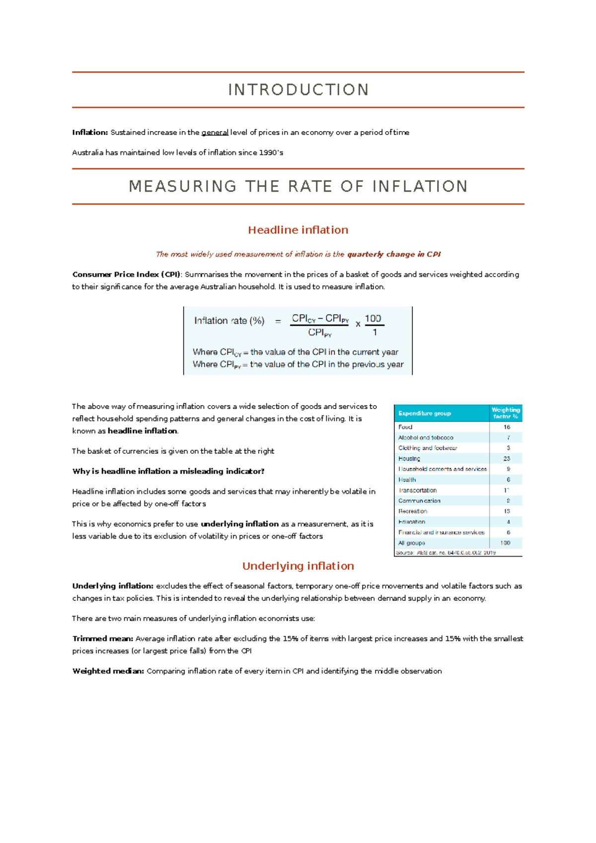 Chapter 9 - Inflation - Economics Notes - INTRODUCTION Inflation ...