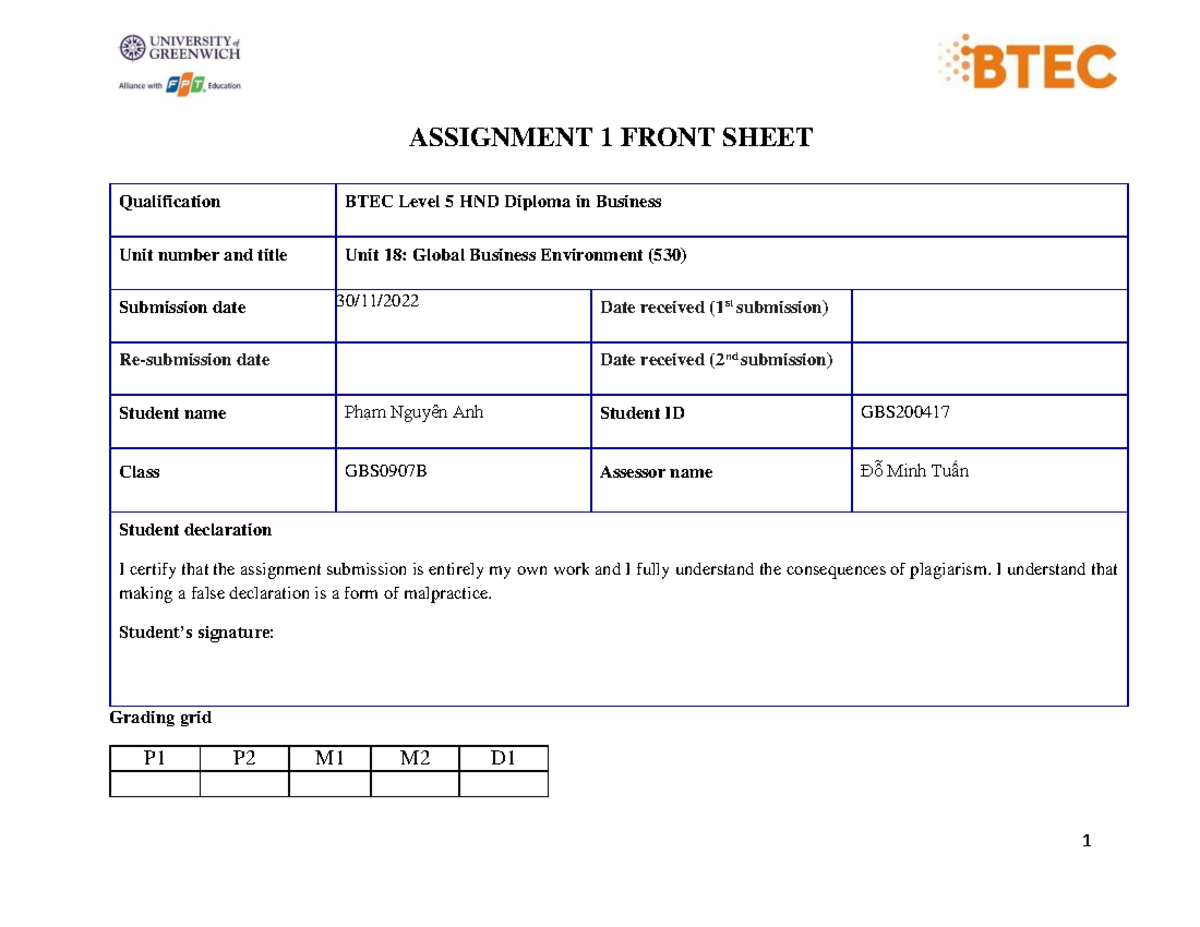 530 ASM1 Nguyen Anh - very good and suitable for student - ASSIGNMENT 1 FRONT SHEET ...