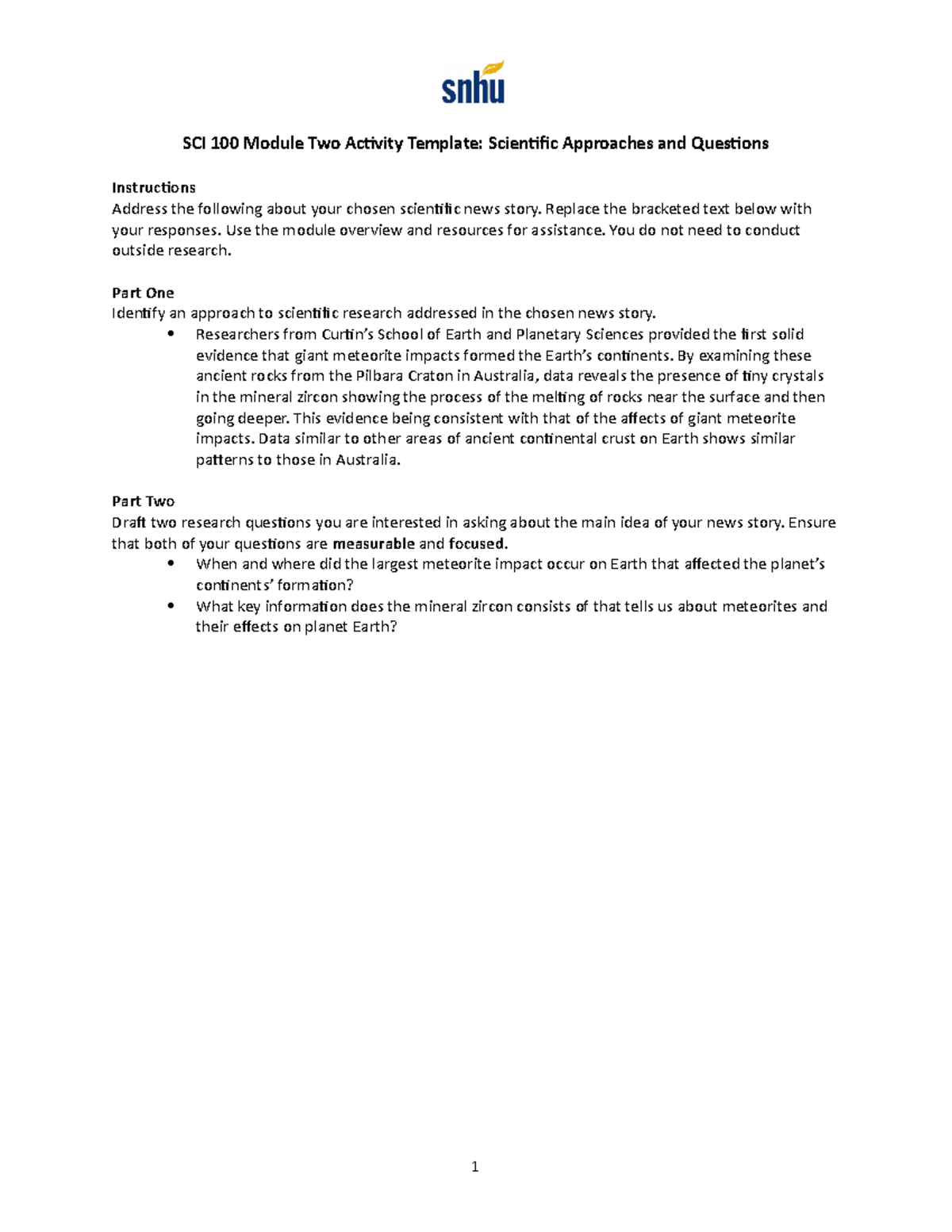SCI 100 Module Two Activity Template - Replace the bracketed text below ...