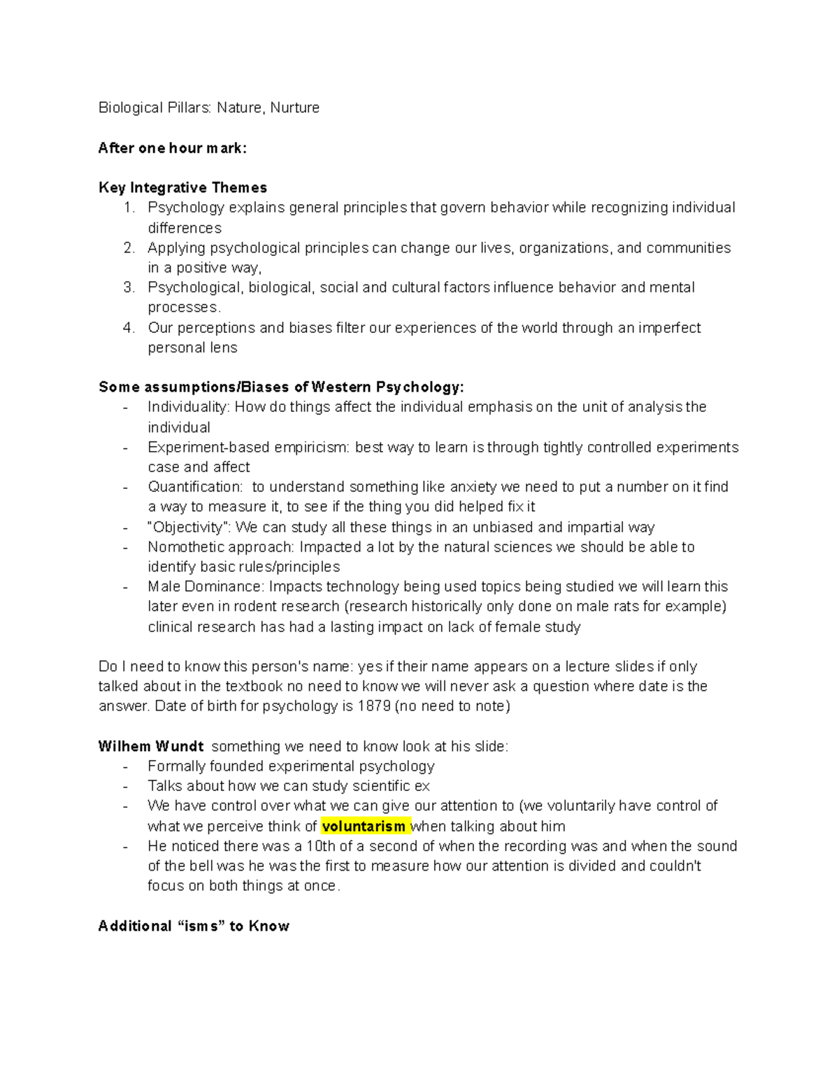 PSY100 Lecture Notes- January 9 - Biological Pillars: Nature, Nurture ...