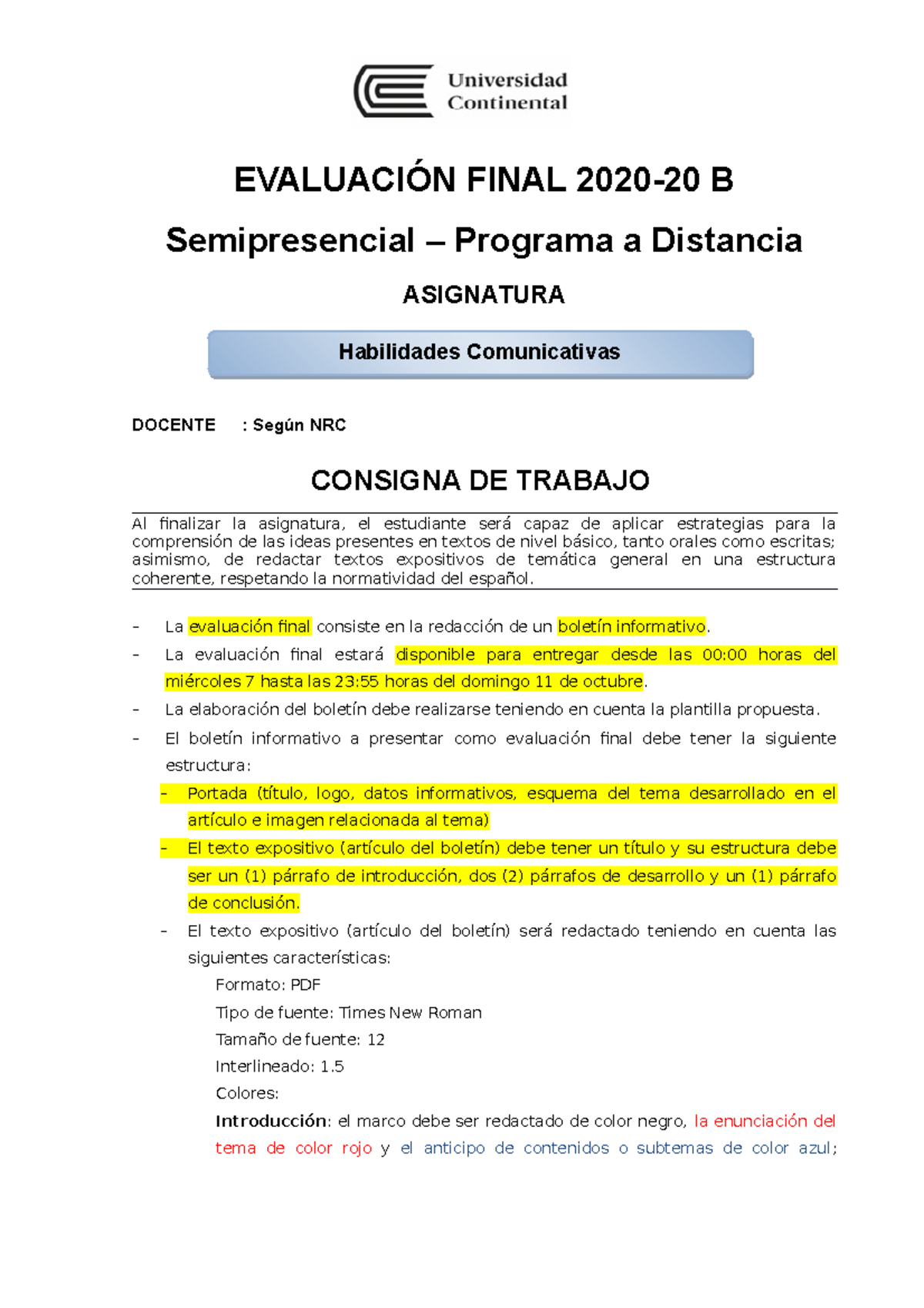 Consigna de Evaluación Final 2020 20 B - EVALUACIÓN FINAL 2020-20 B Semipresencial – Programa a ...