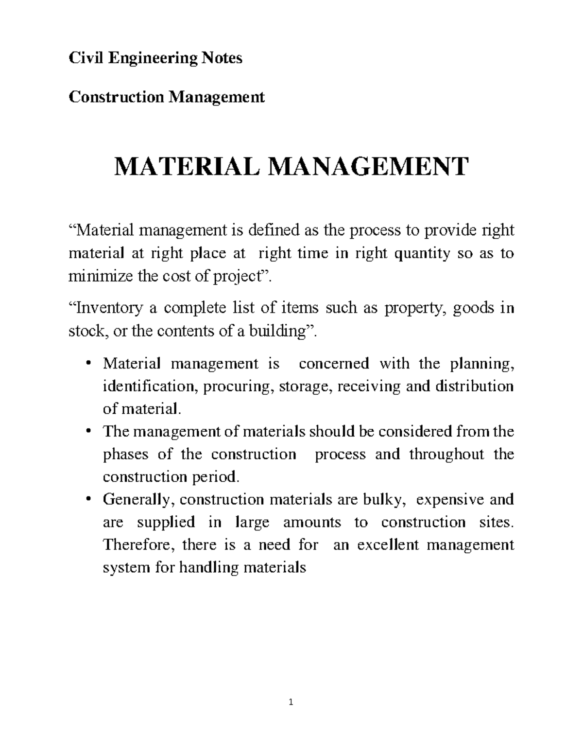 Material Management - Lecture notes - Civil Engineering Notes ...