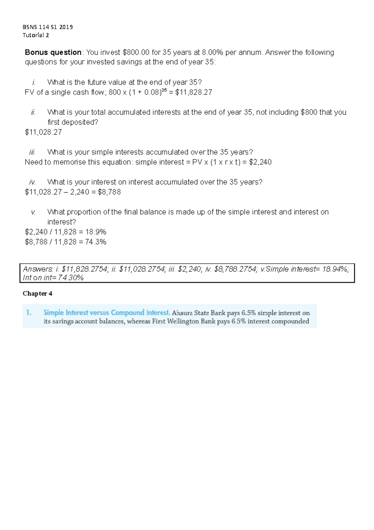 BSNS 114 tut2 prep - bsns114 tut 2 notes/workings - Tutorial 2 Bonus ...