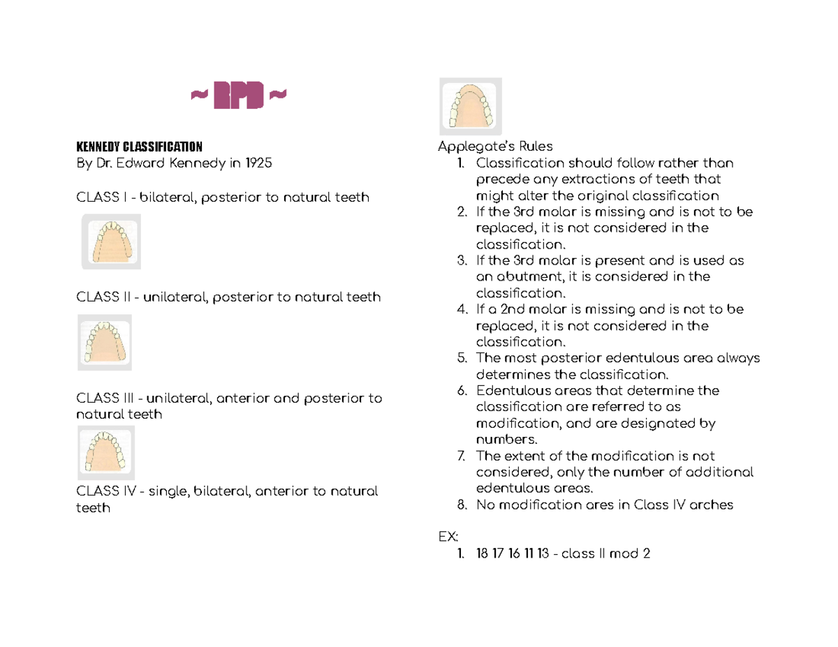 RPD notes - Prosthodontics - ~ RPD ~ KENNEDY CLASSIFICATION By Dr ...