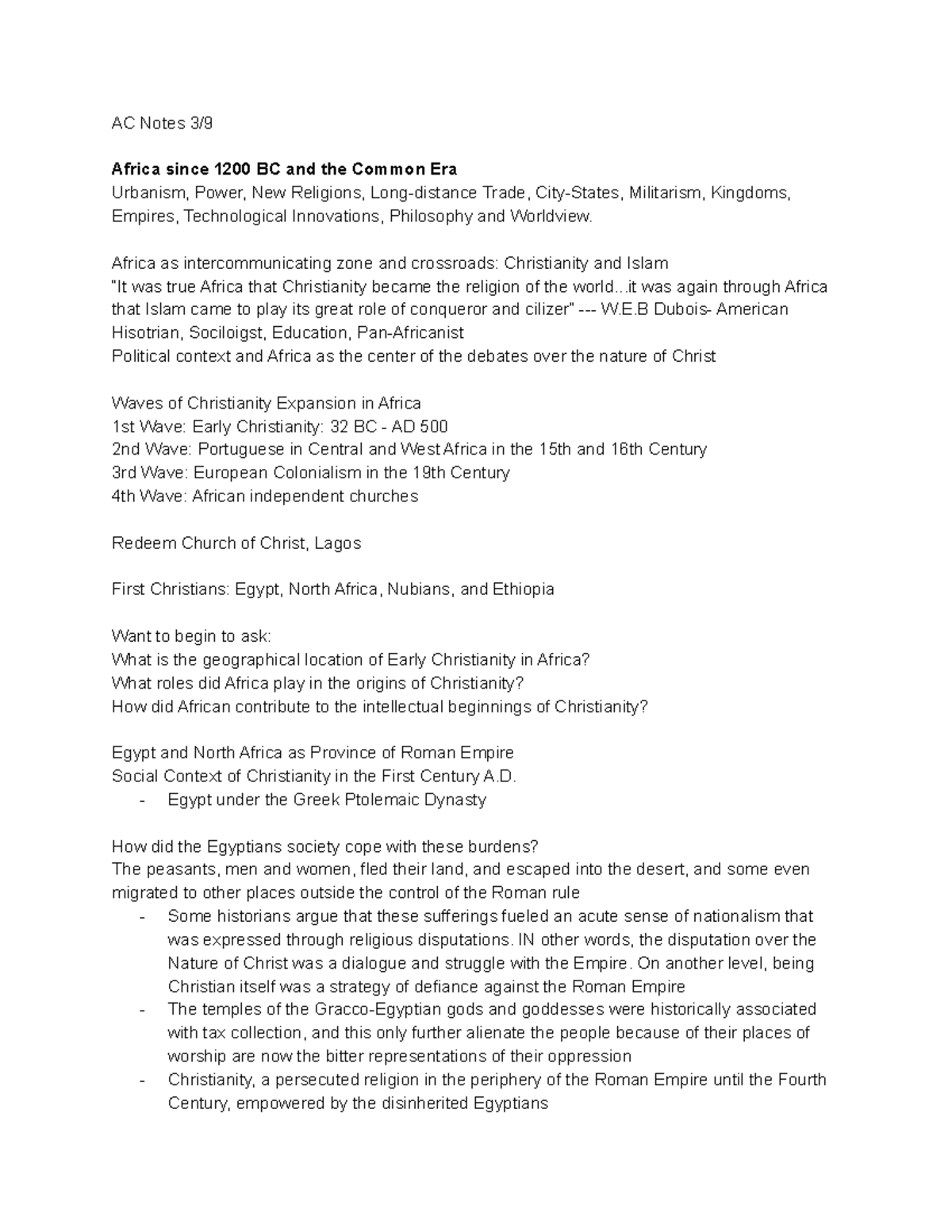 African Civilization Notes- Exploring Christianity - AC Notes 3/ Africa ...