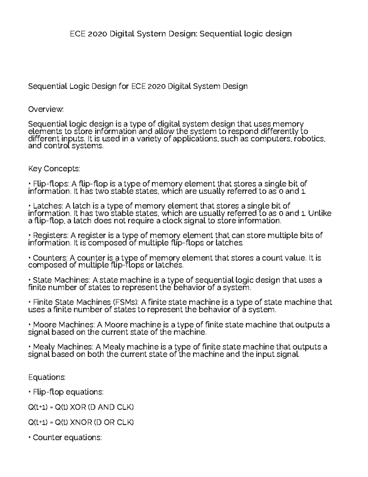 Notes-ECE 2020 Digital System Design- Sequential Logic Design - ECE ...