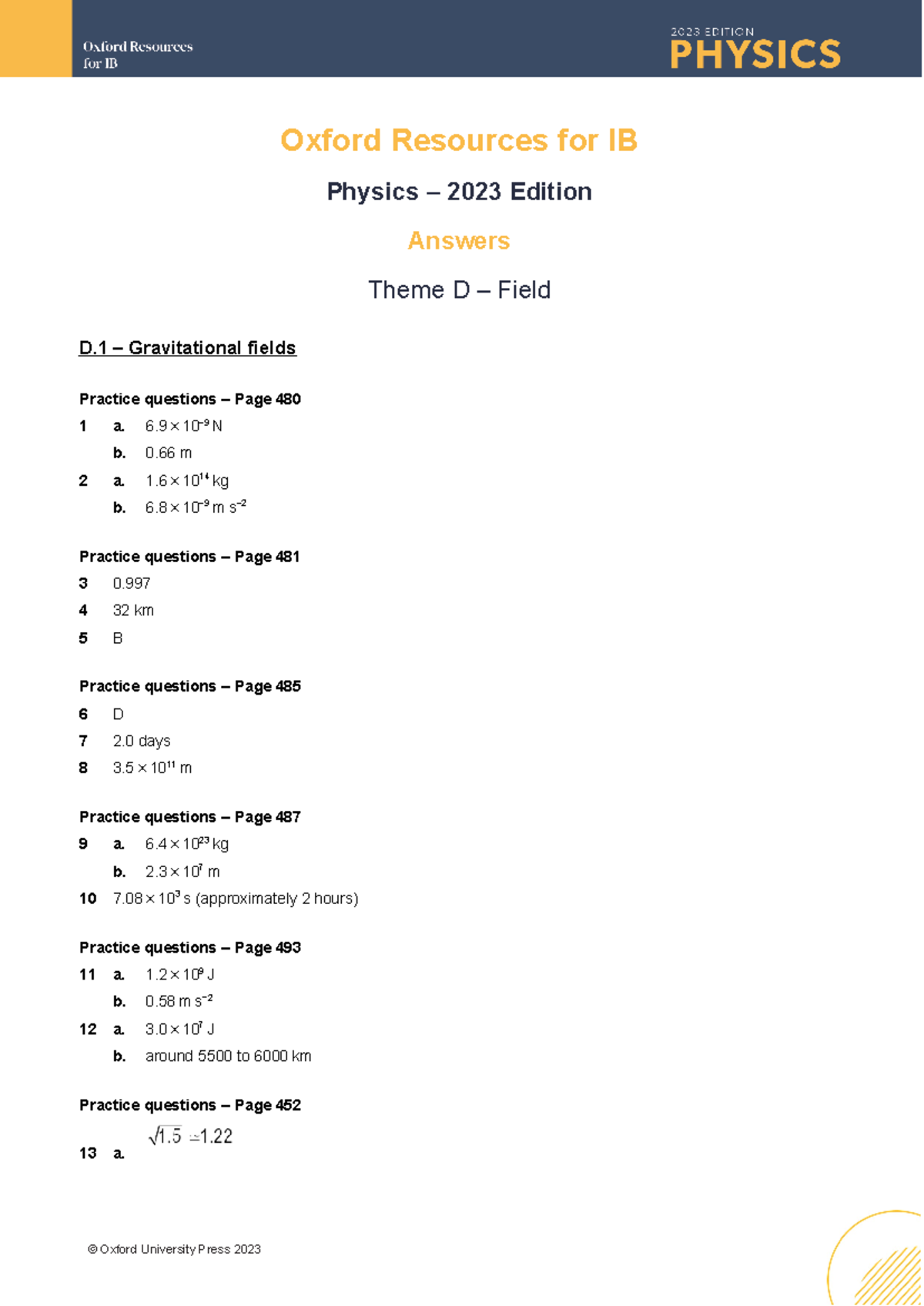 IB Physics Answers Theme D - © Oxford University Press 2023 Oxford ...
