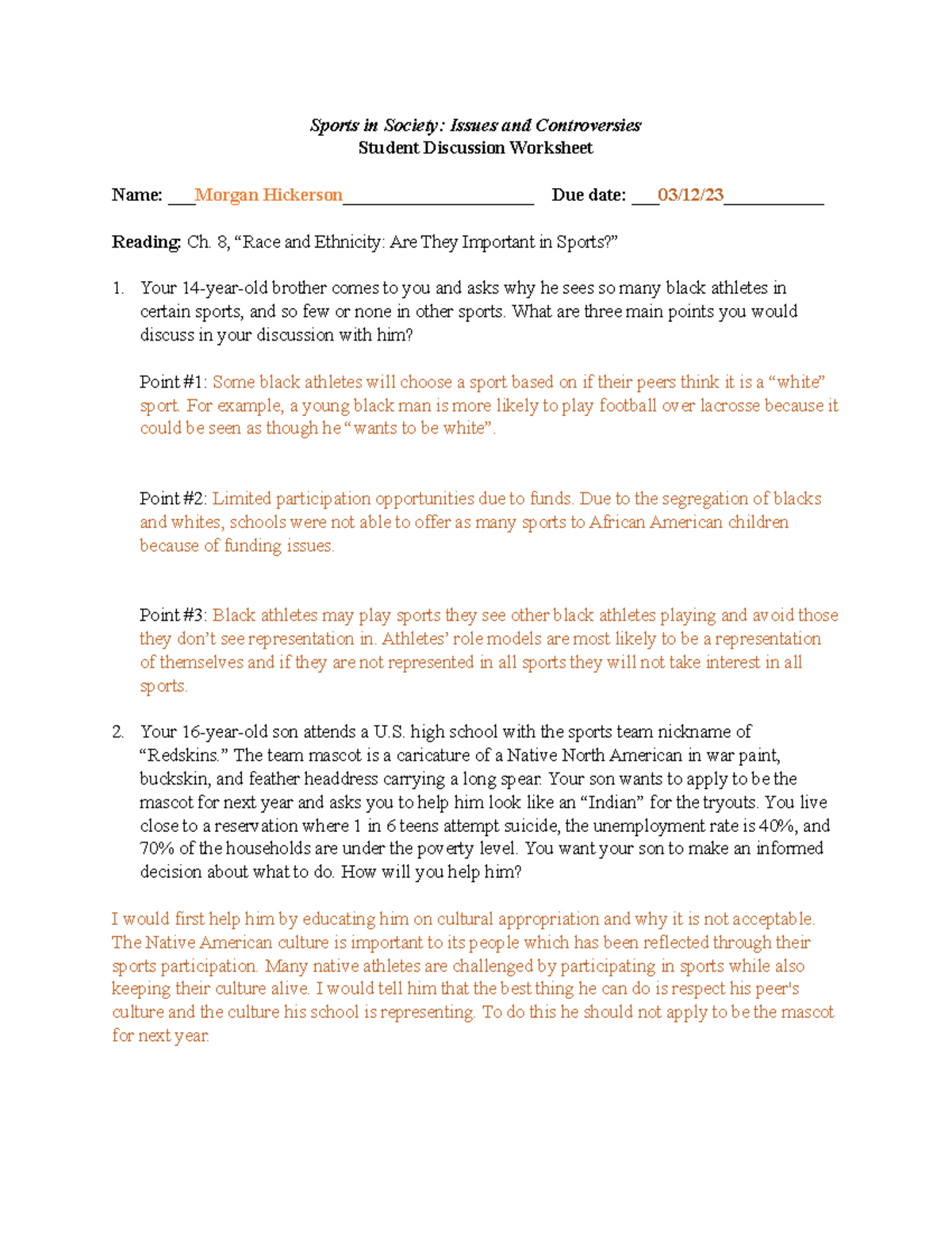 Chapter 8 Discussion Questions - Sports in Society: Issues and ...