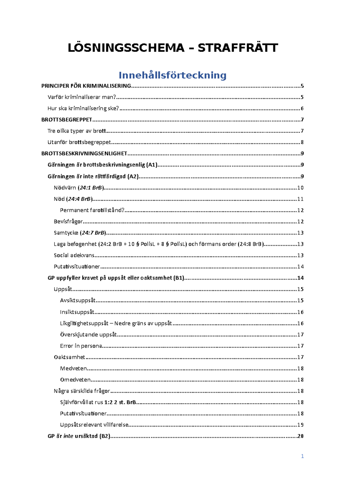 Lösningsschema - Straffen - LÖSNINGSSCHEMA – STRAFFRÄTT PRINCIPER FÖR ...