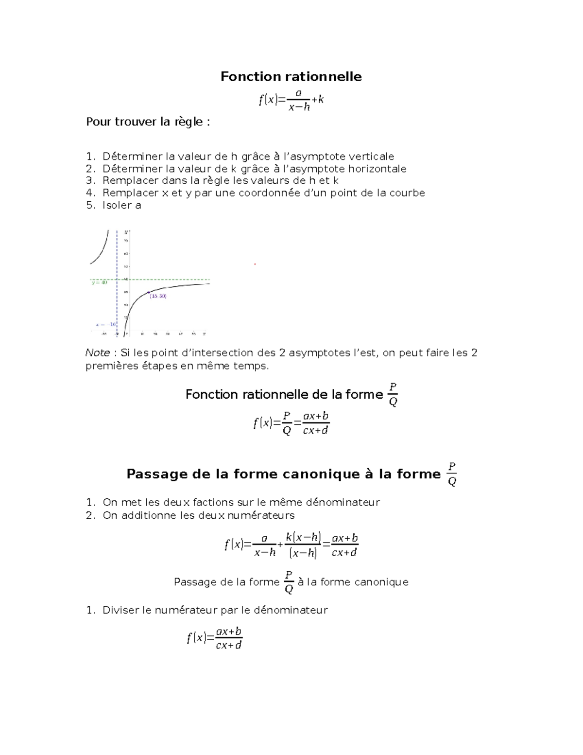 Fonction rationnelle trouver la règle - Fonction rationnelle f ( x )= a ...