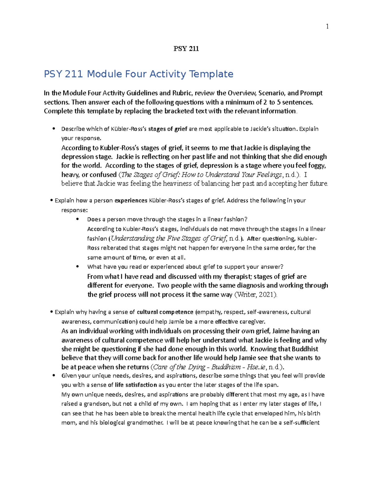 PSY 211 mod 4 - PSY 211 Mod 4 assignment - 1 PSY 211 PSY 211 Module Four Activity Template In ...