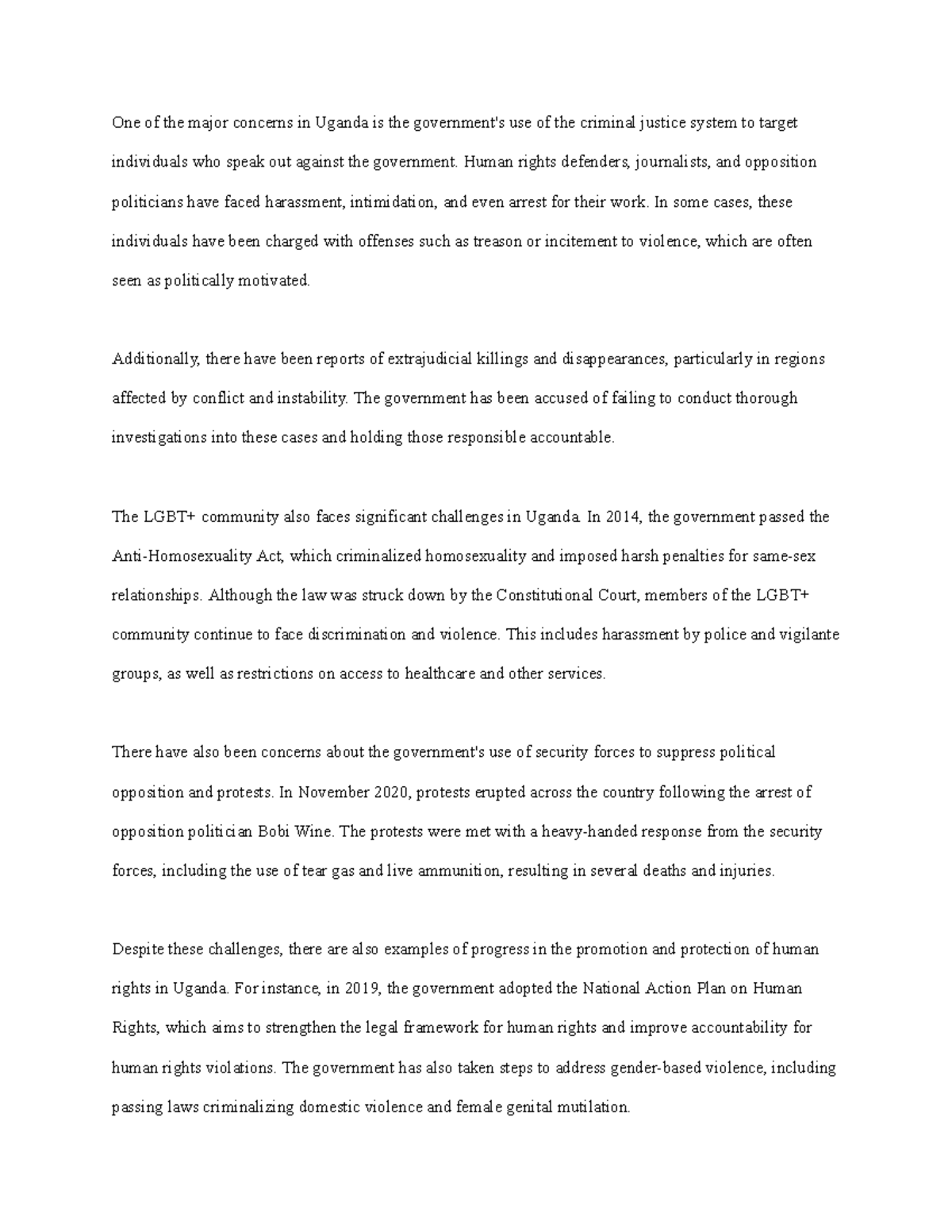 Human Rights in Uganda - Essay - One of the major concerns in Uganda is ...