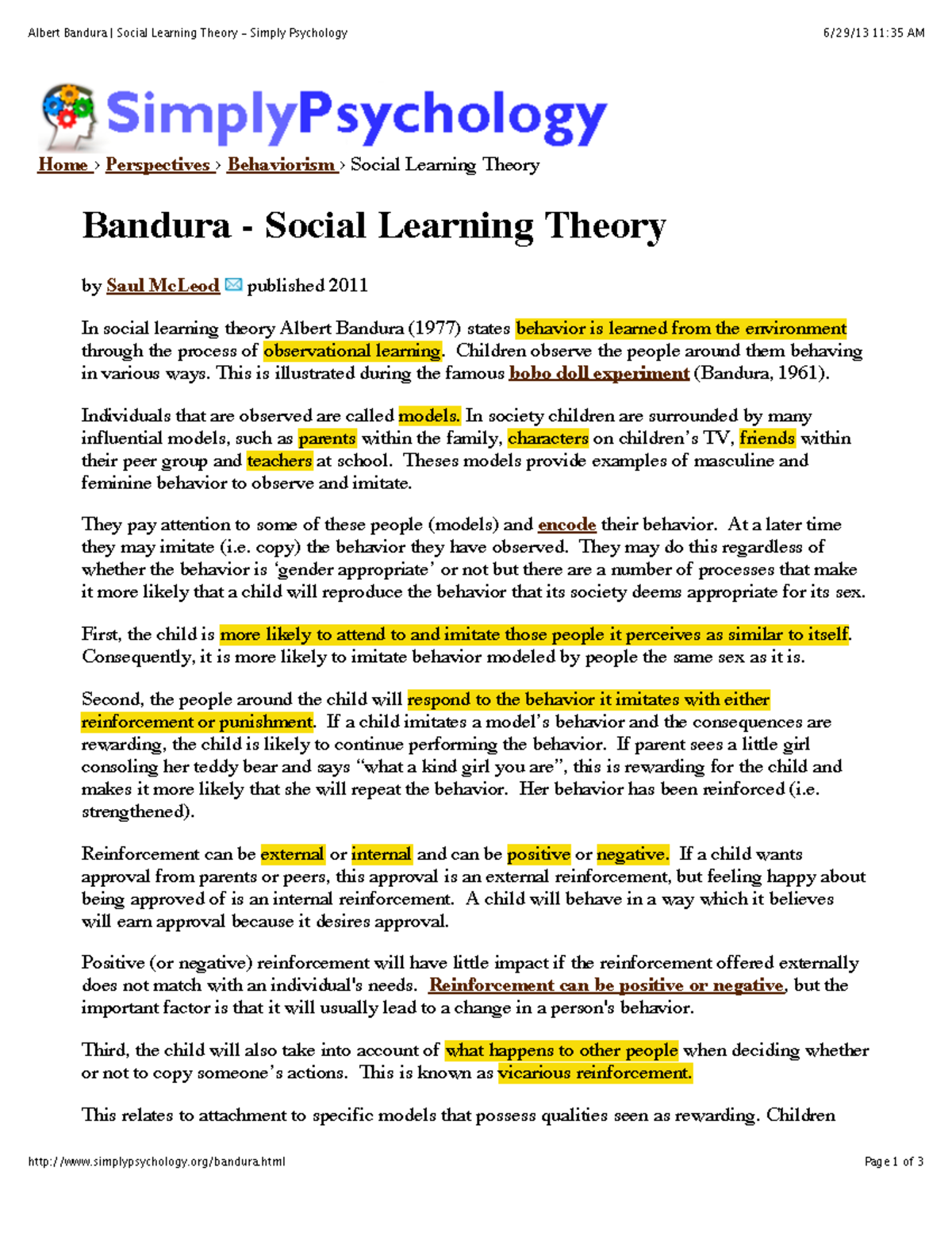 Albert bandura social learning theory - simply psychology - Albert ...