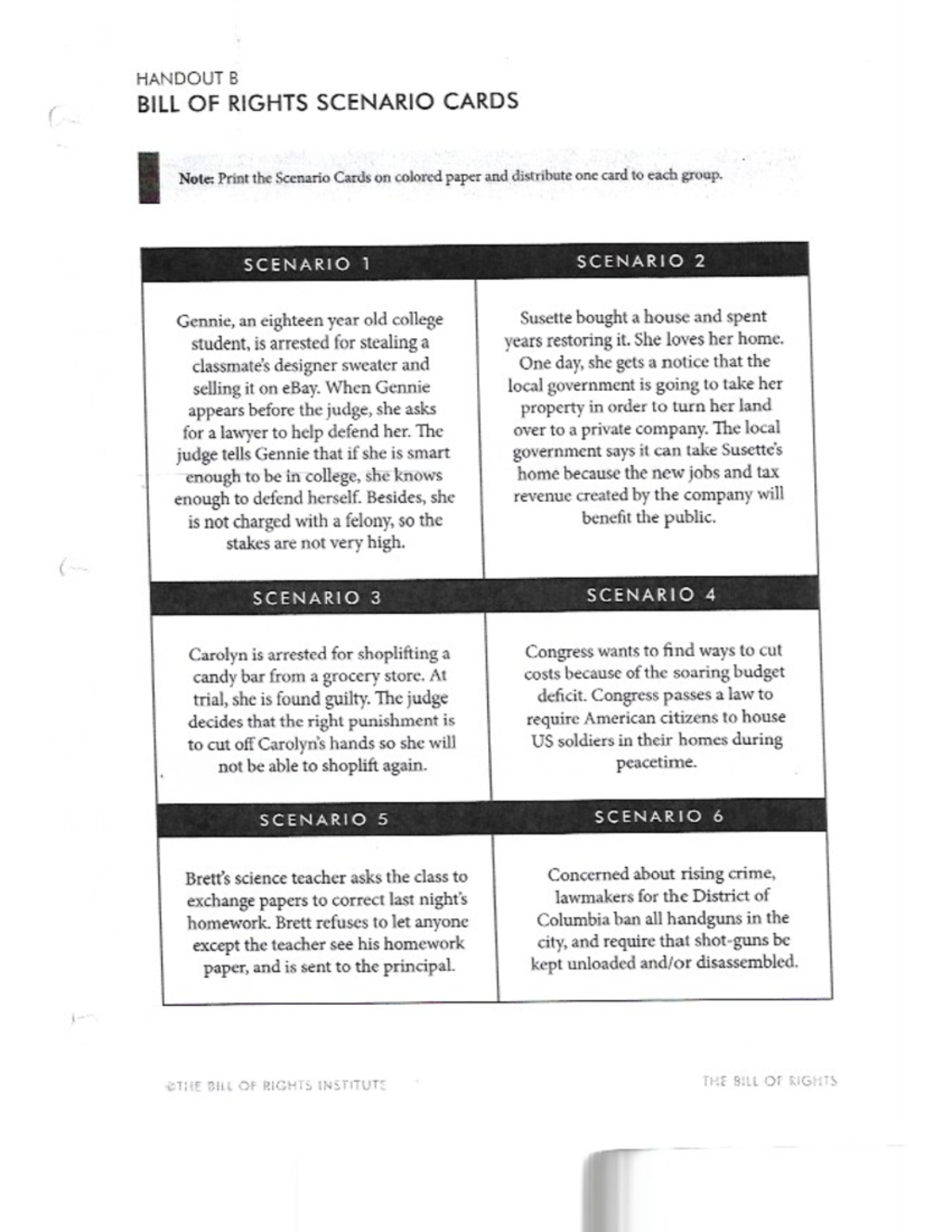 BORCase Studies-1 - stuff - HANDOUT B BILL OF RIGHTS SCENARIO CARDS ...
