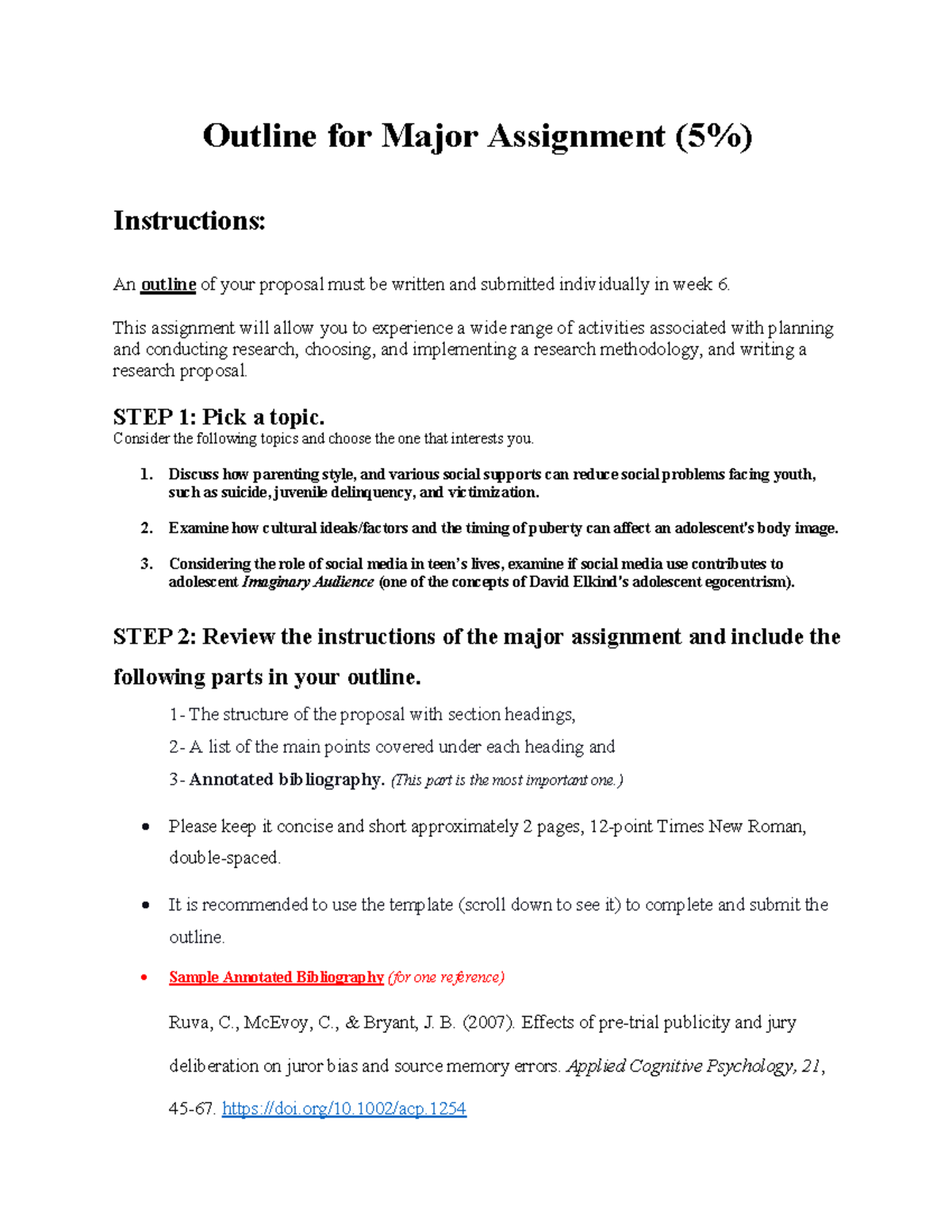 Outline Instrctions & Template(1) - Outline for Major Assignment (5% ...