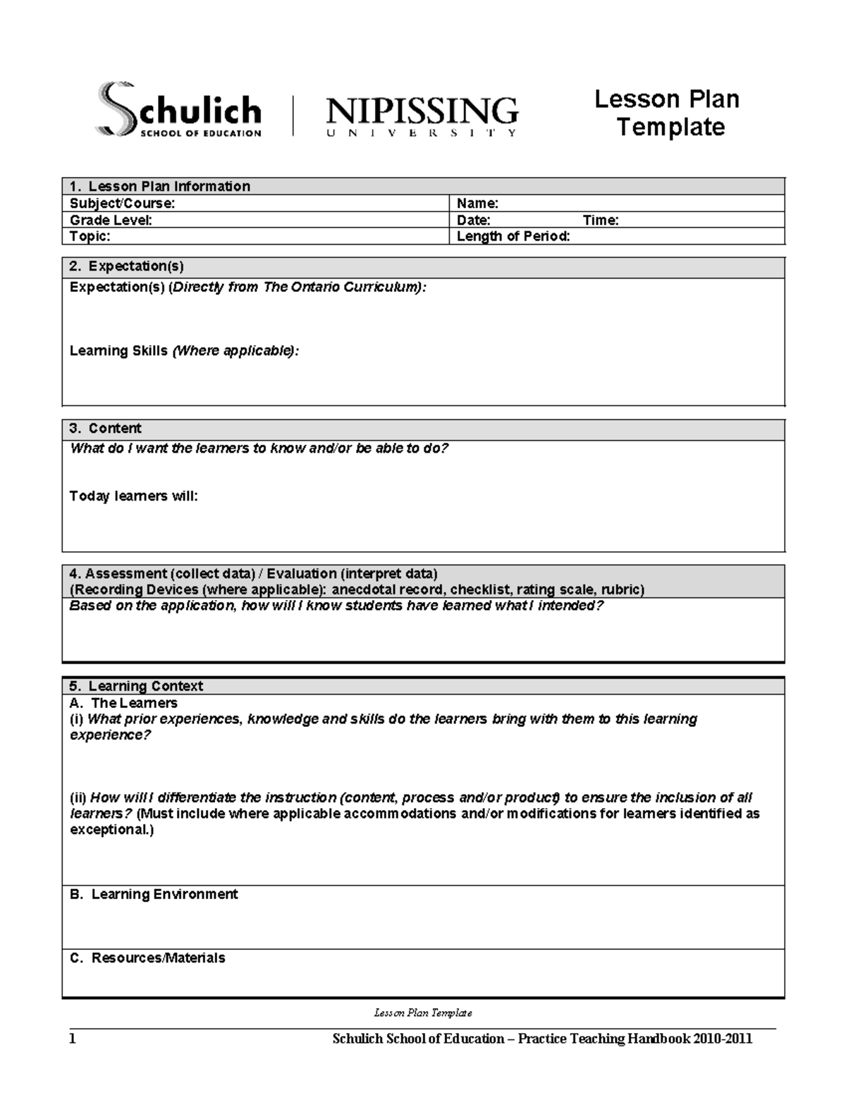 Detailed Lesson Plan Template - Lesson Plan Template Lesson Plan ...