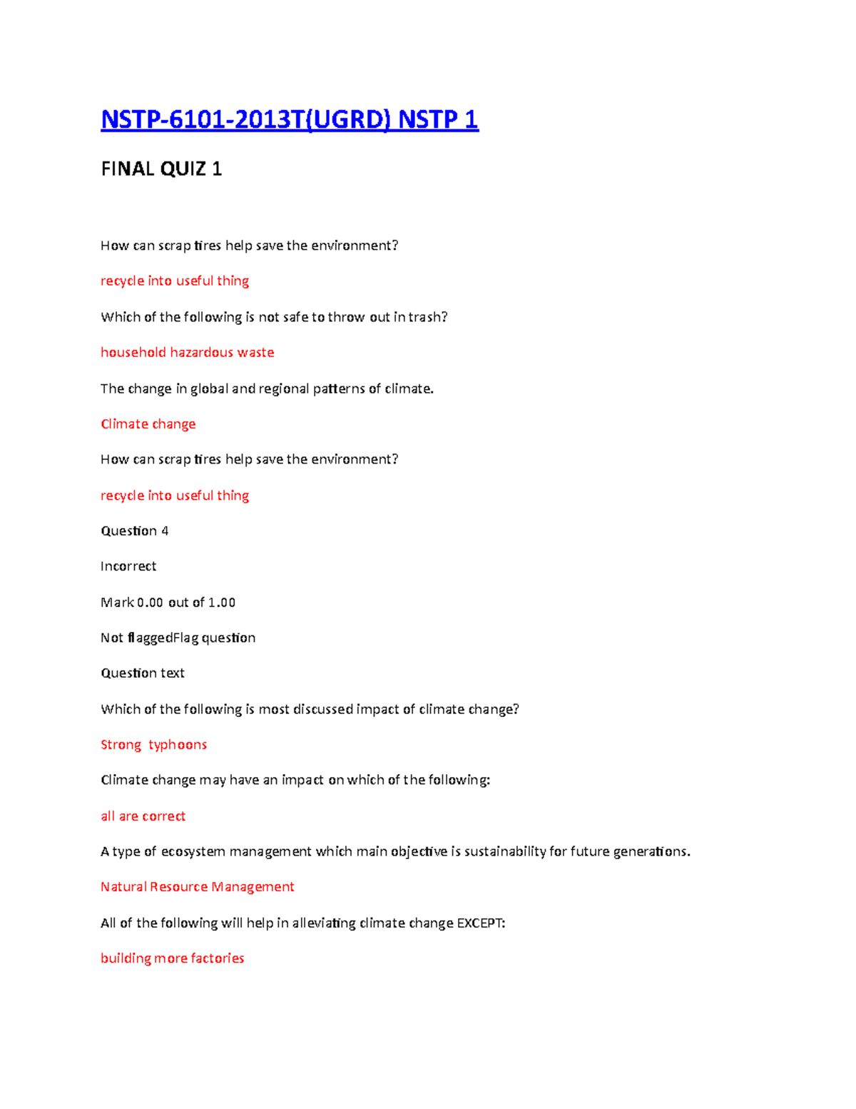 NSTP finals - NSTP-6101-2013T(UGRD) NSTP 1 FINAL QUIZ 1 How can scrap tires help save the - Studocu