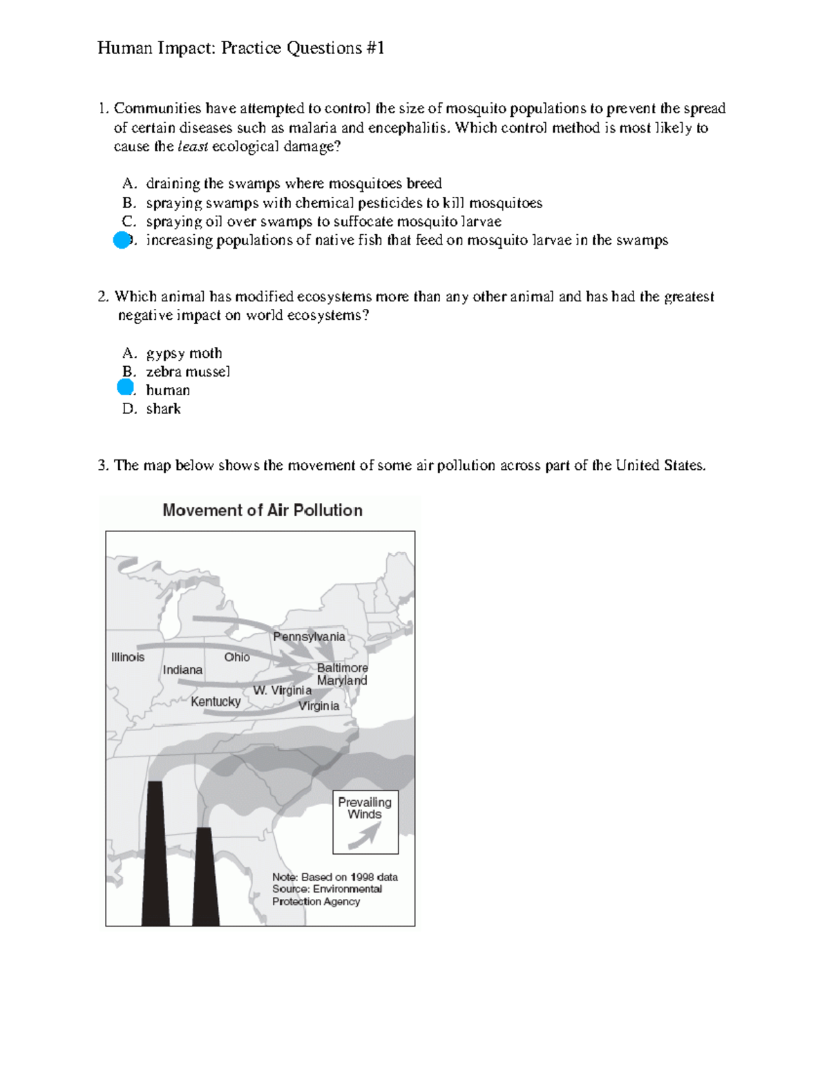 Practice questions 1 human impact - Human Impact: Practice Questions ...