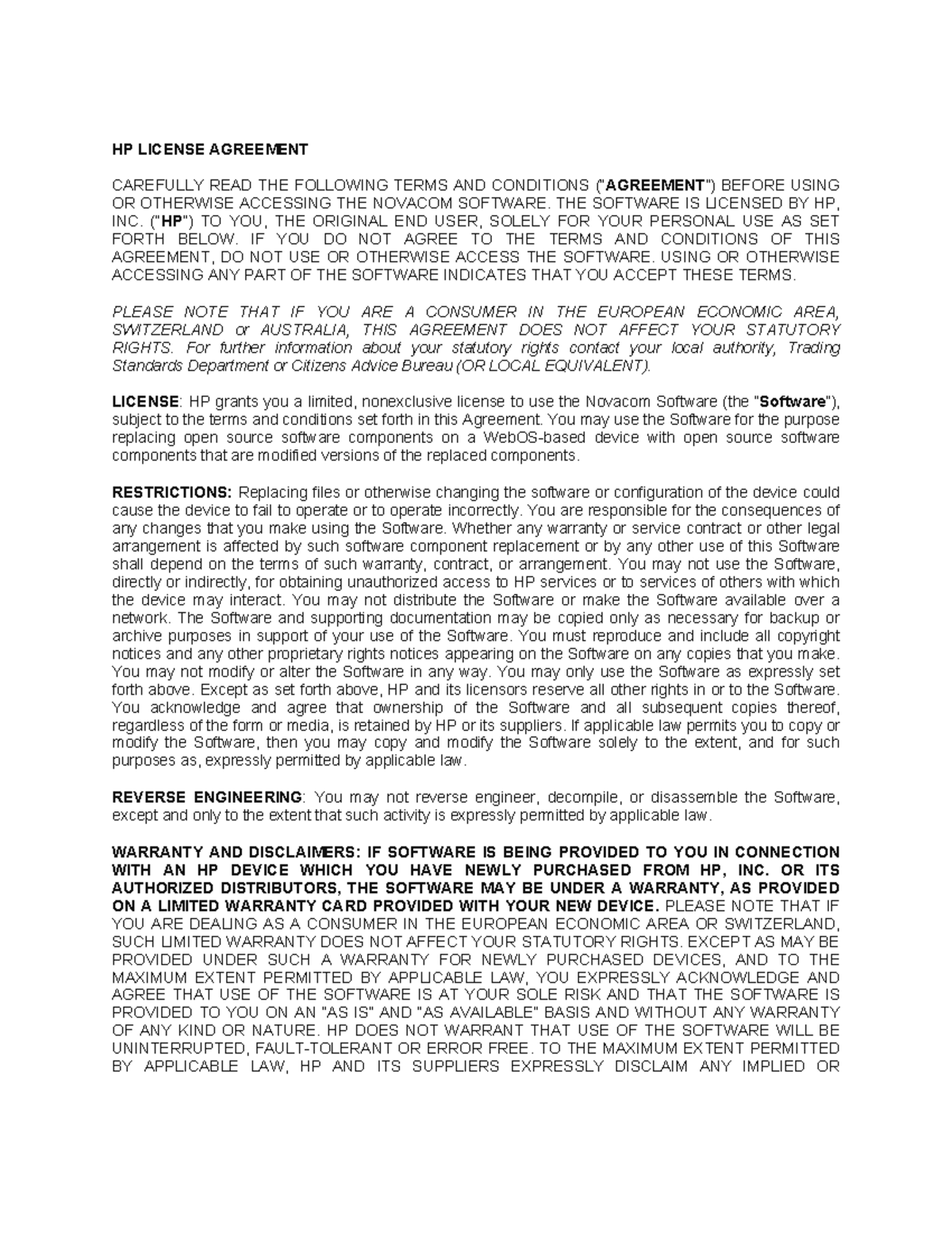 Hp license agreement - tjedtrjhr - HP LICENSE AGREEMENT CAREFULLY READ ...