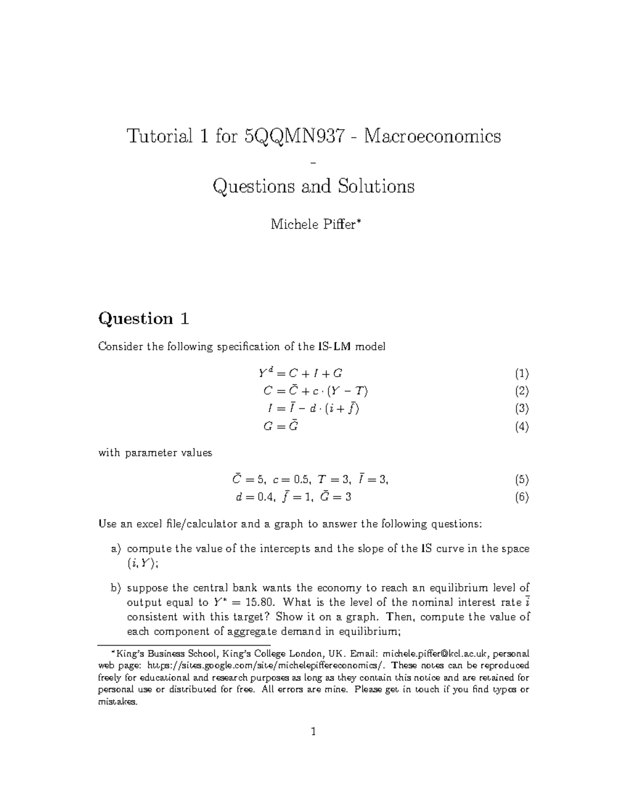 Tutorial 1 IS LMclosed solutions - Tutorial 1 for 5QQMN937 ...