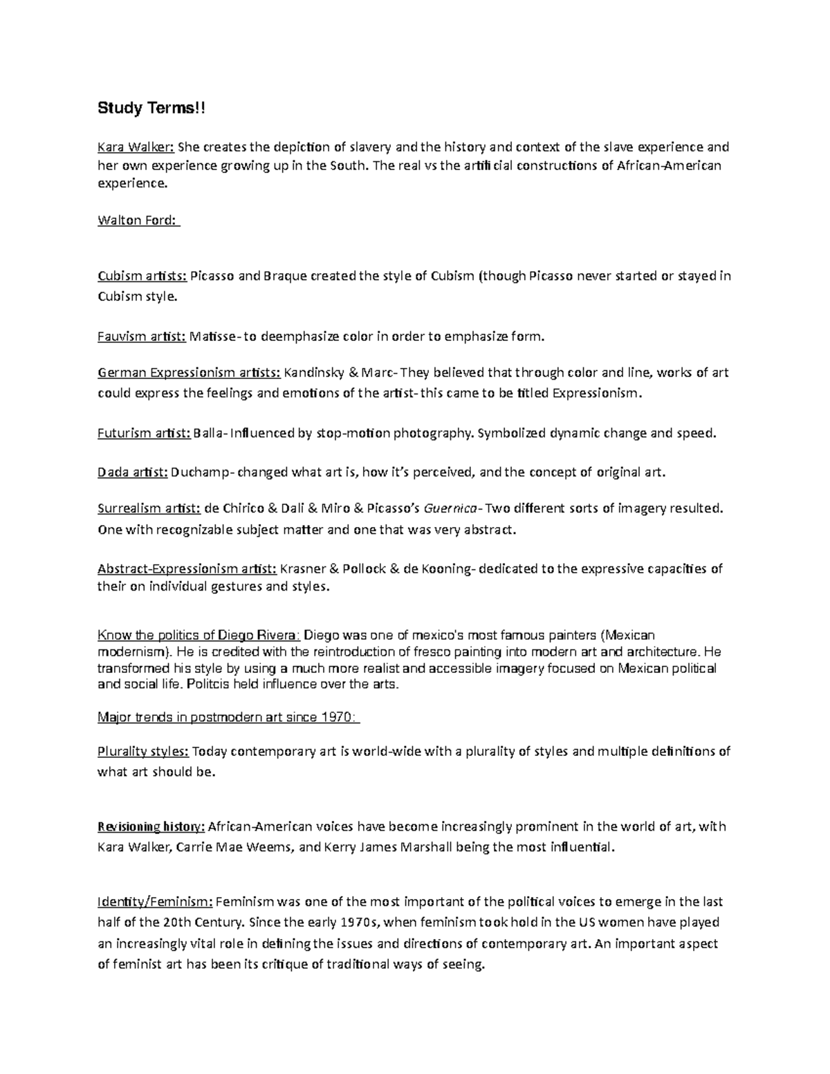 Study Terms for Test 2 (ART 164) - Study Terms!! Kara Walker: She ...