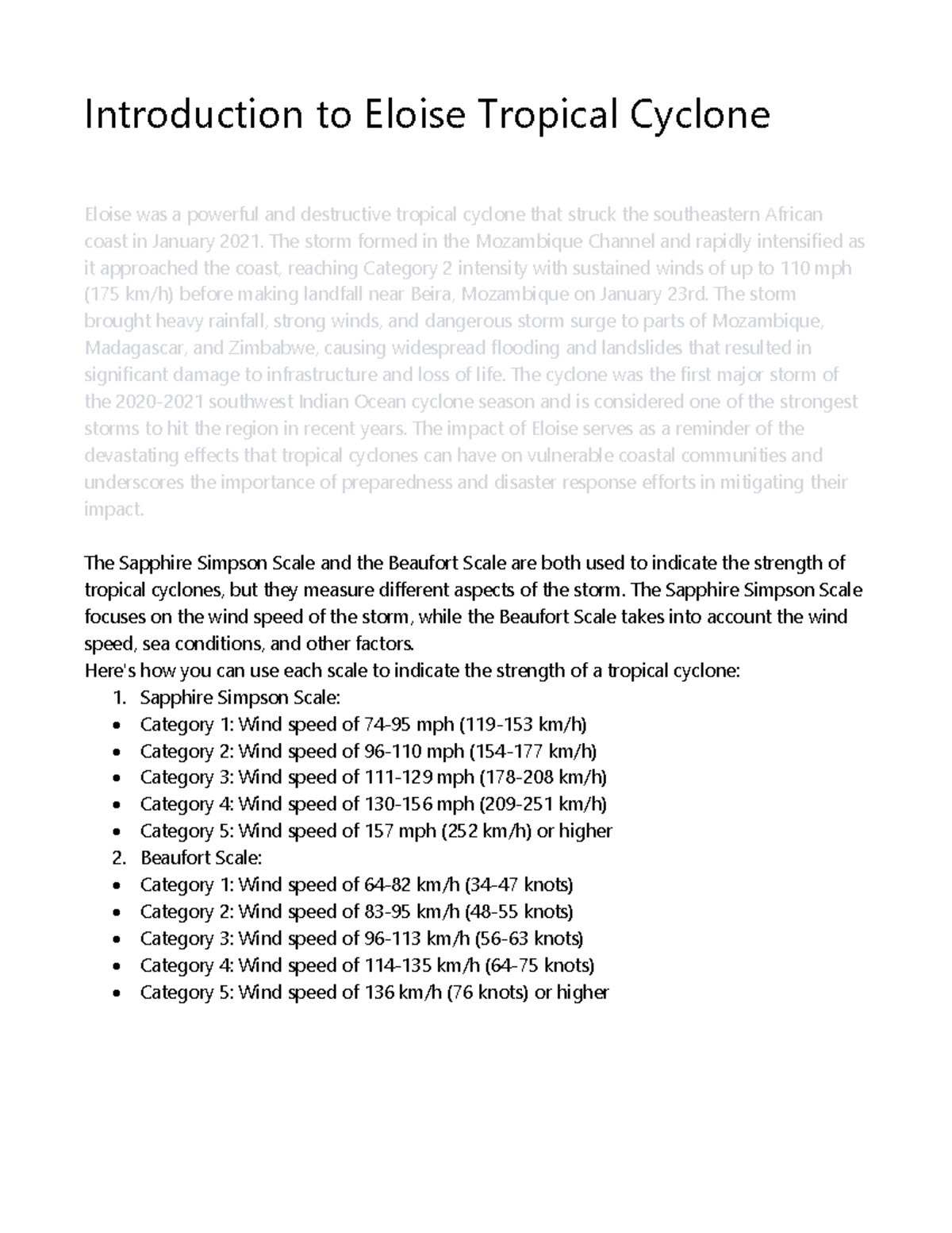 Geography introduction tropical cyclone - Introduction to Eloise ...