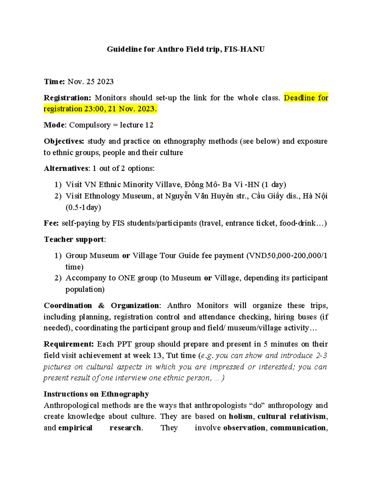 Guideline for Anthro fieldtrip, 25 Nov 2023-Tho - Guideline for Anthro ...