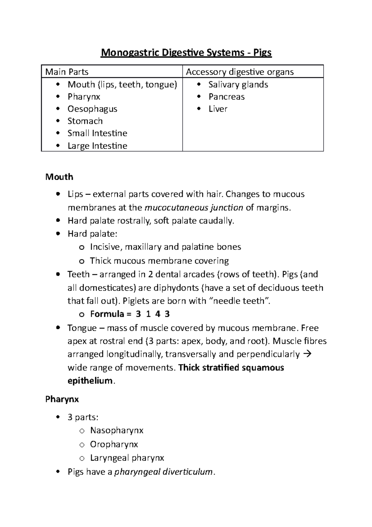 Notes - Monogastric Digestive Systems - Pigs - Monogastric Digestive ...