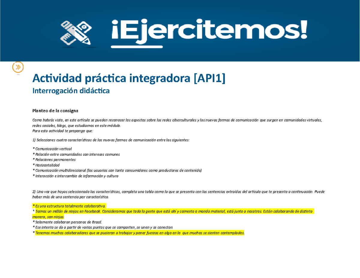 API 1 Cibercultura 65% - api1 desarrollada al 65% que el sistema ...