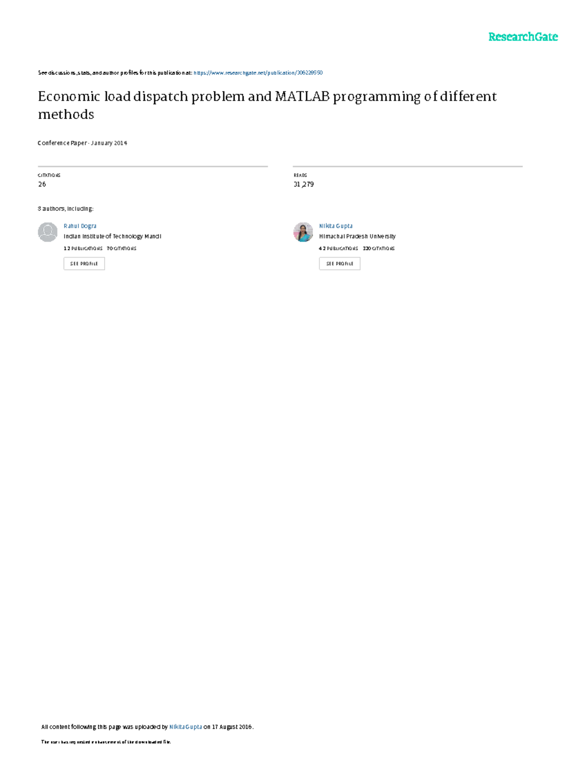 Economic Load Dispatch Problemand Matlab - See discussions, stats, and author profiles for this ...
