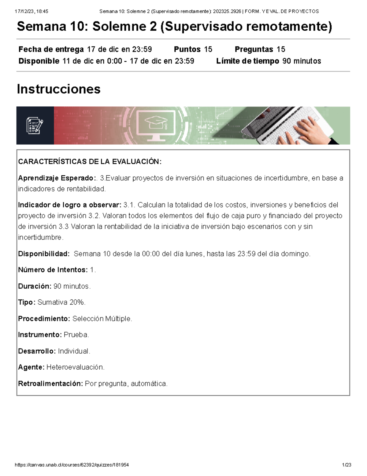 Semana 10 Solemne 2 (Supervisado remotamente) 202325.2926 FORM. Y EVAL ...